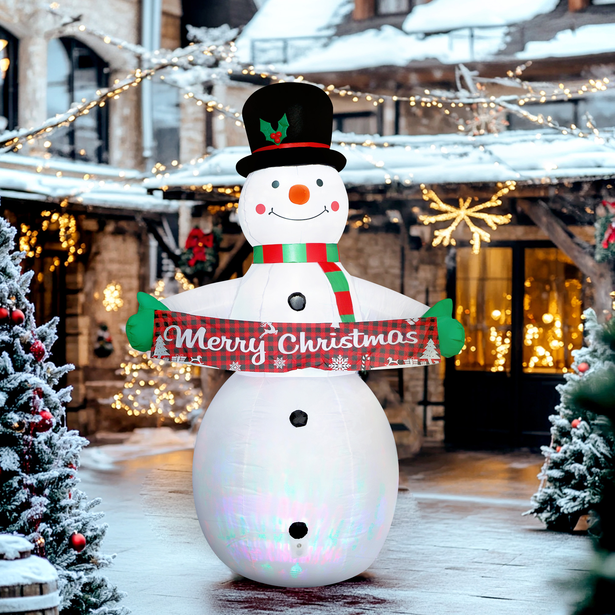 Outsunny 7FT Christmas Inflatables Snowman with Motion-Activated Music ...