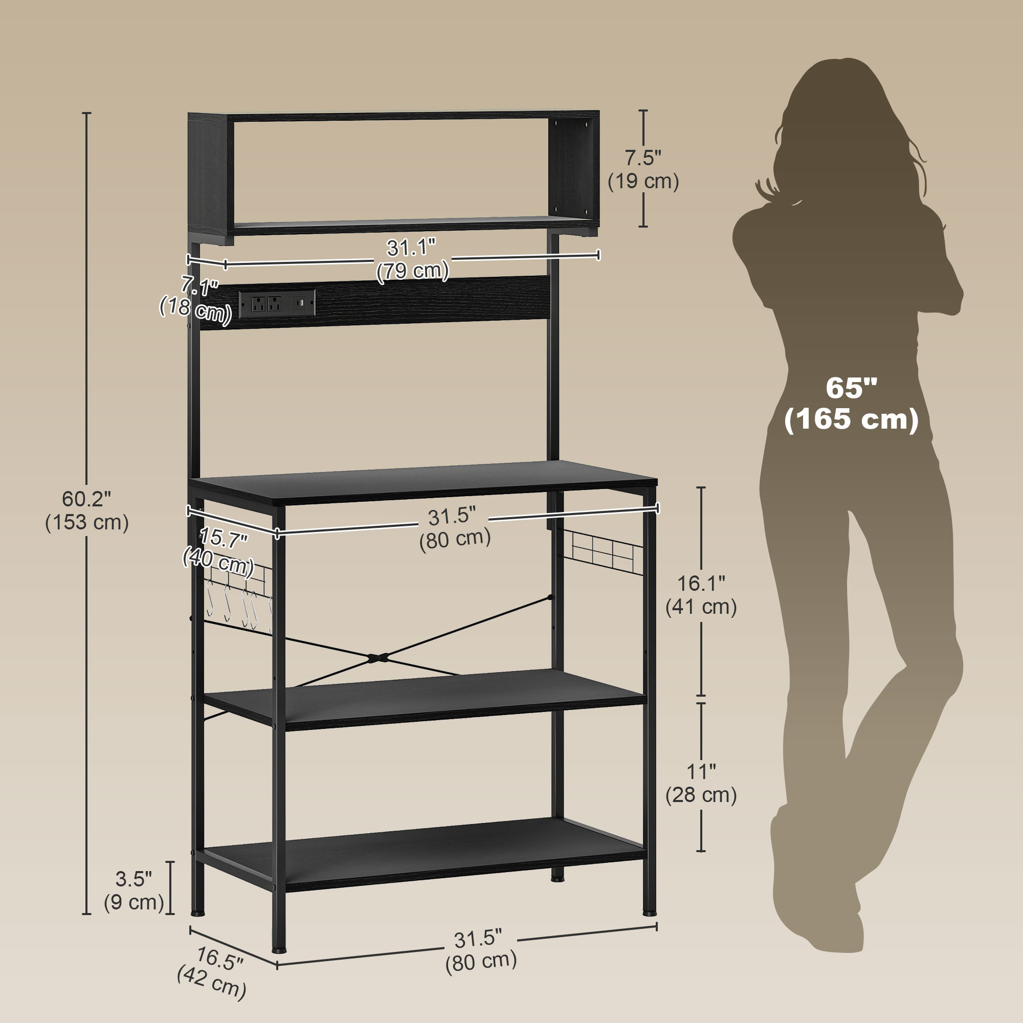 HOMCOM Baker's Rack with Charing Station, Microwave Shelf with Power ...