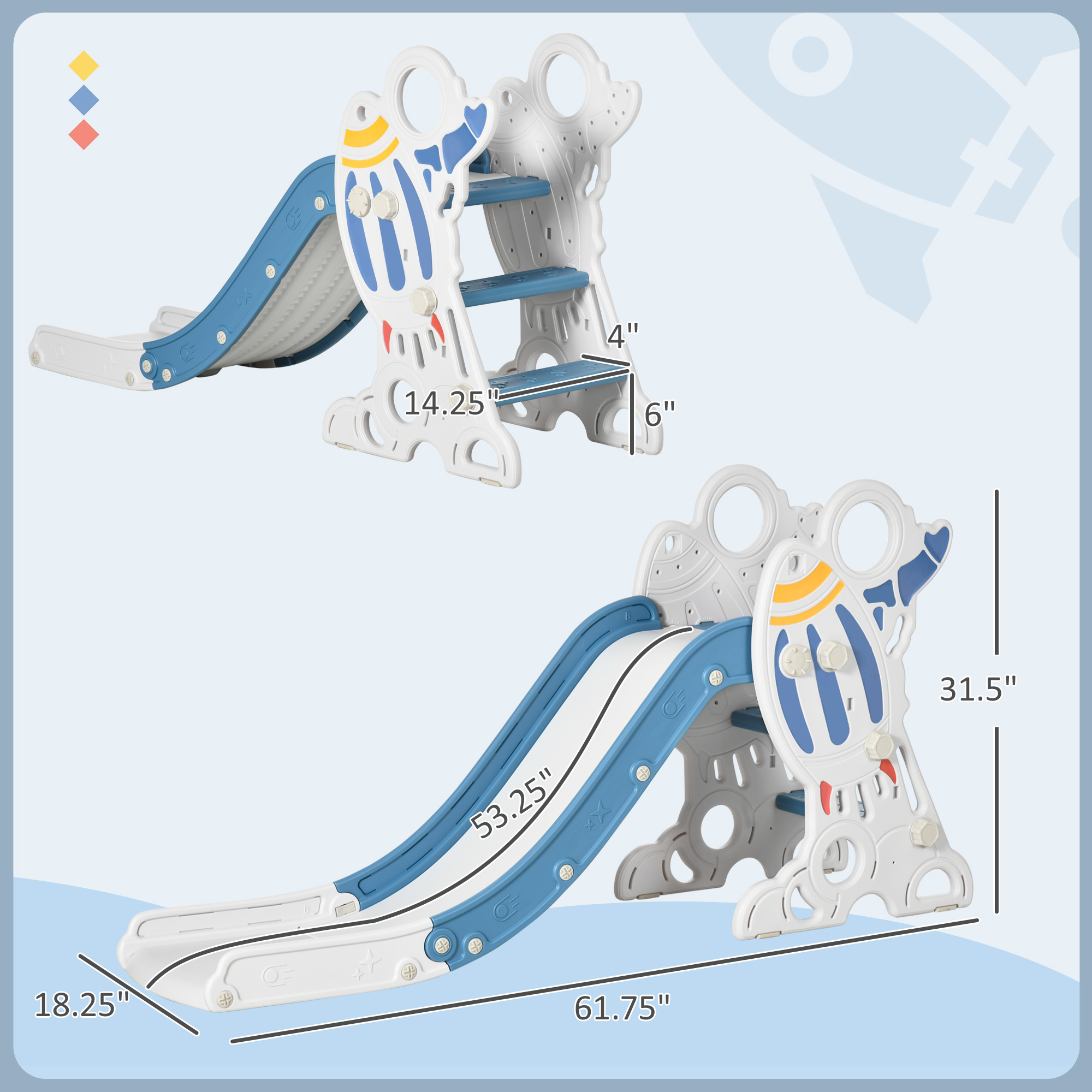 Qaba Toddler Slide Indoor for Kids 1.5-3 Years Old, Space Theme Climber ...