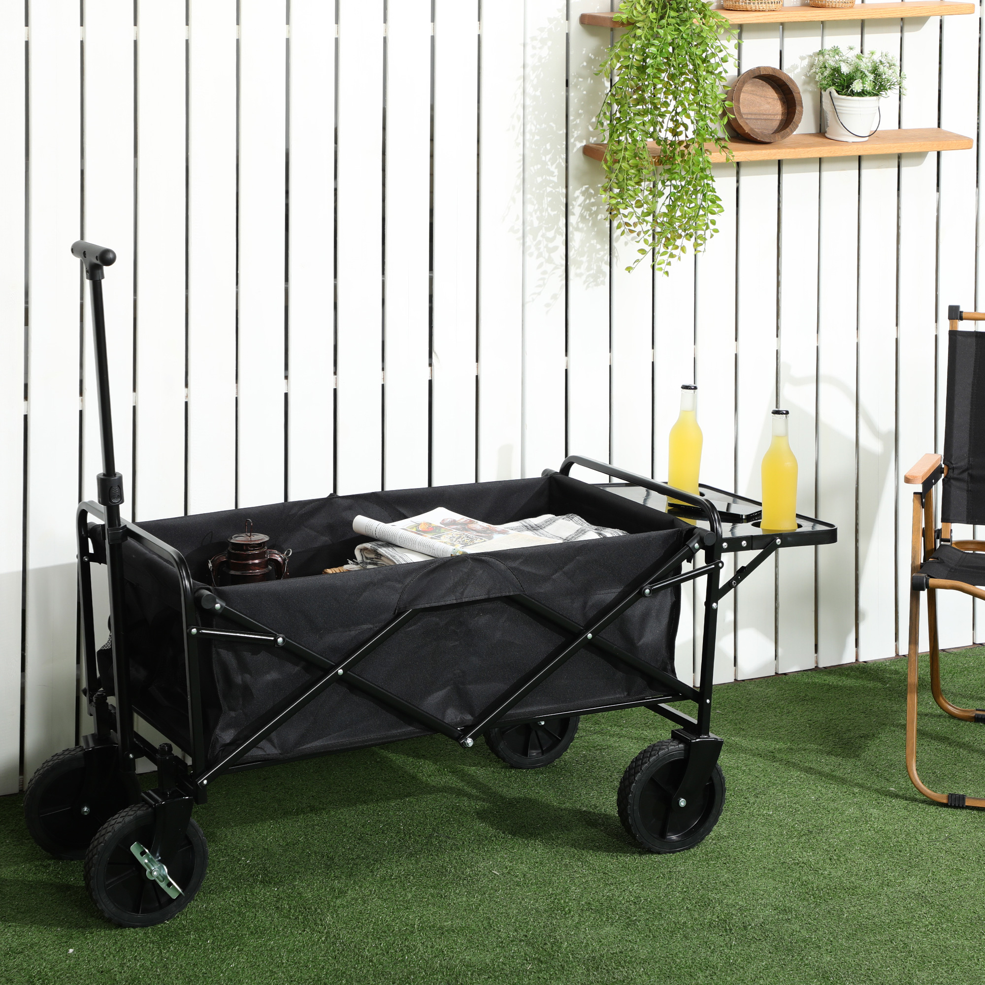 Outsunny Collapsible Wagon with Adjustable Handle, Folding Table and ...