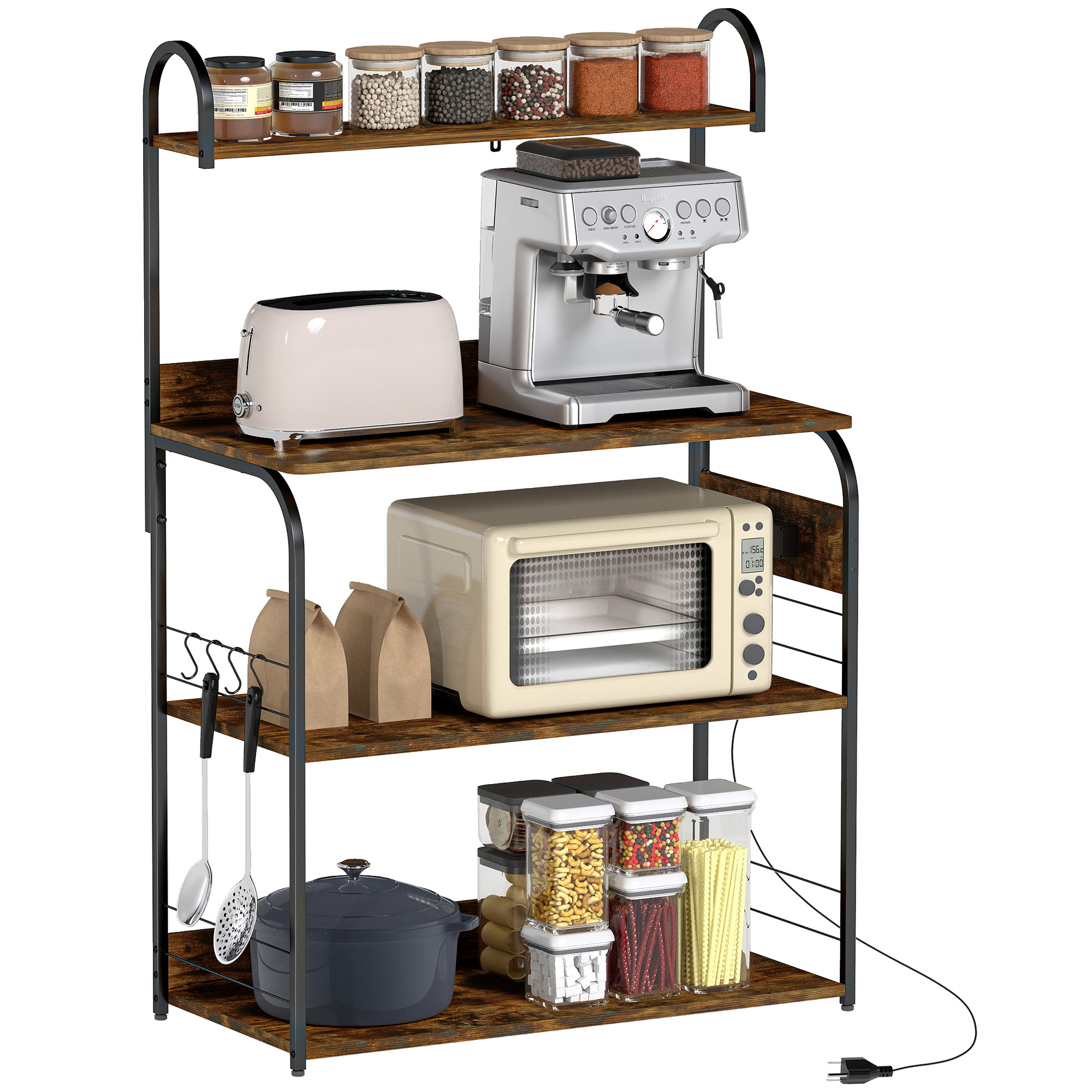 HOMCOM Baker's Rack with Charing Station, Microwave Shelf with Power ...