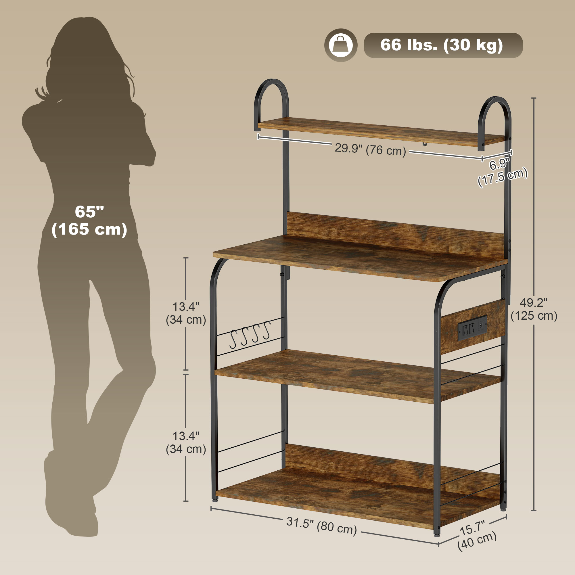 HOMCOM Baker's Rack with Charing Station, Microwave Shelf with Power ...