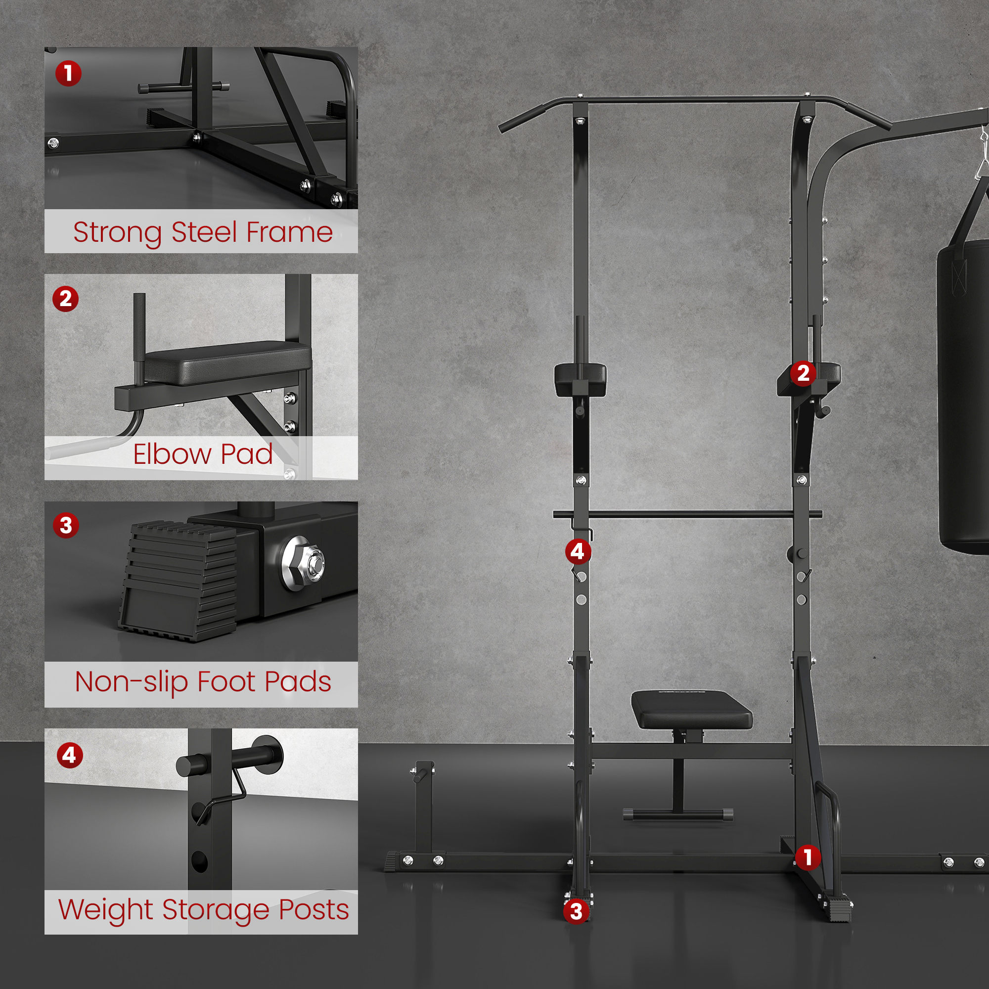 Soozier 86" Full Body Power Tower Home Gym Fitness Station with ...