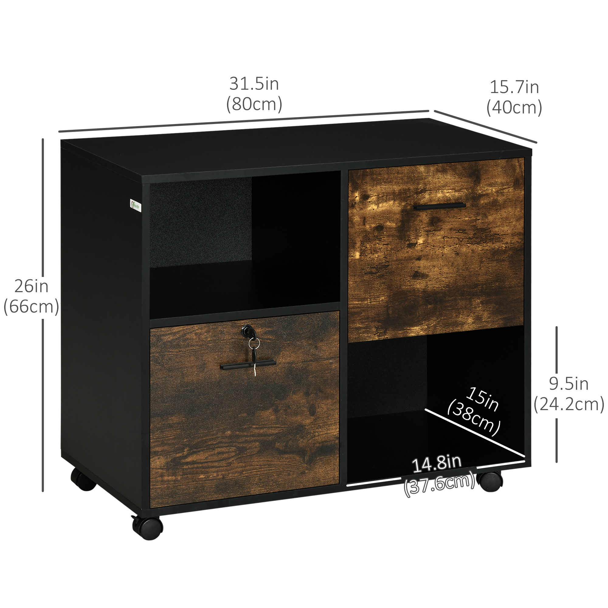Vinsetto Lateral File Cabinet with Drawers and Lock, Mobile Printer ...