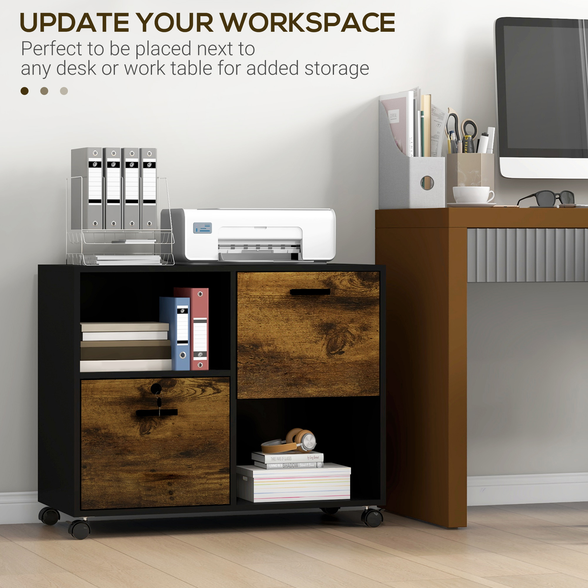 Vinsetto Lateral File Cabinet with Drawers and Lock, Mobile Printer ...