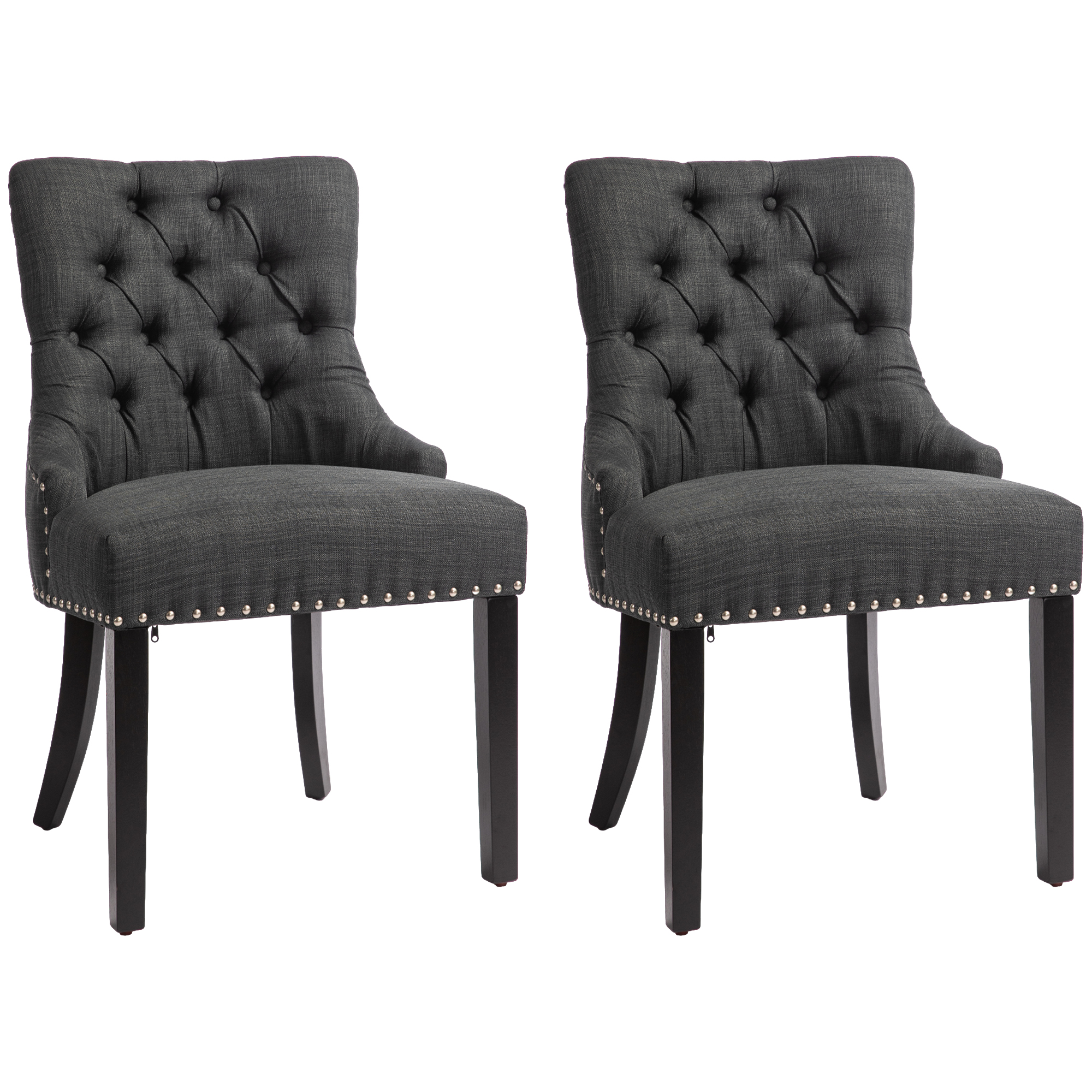 HOMCOM Swoop Air Linen Fabric Dining Chair Set of 2 with Nailhead Trim ...