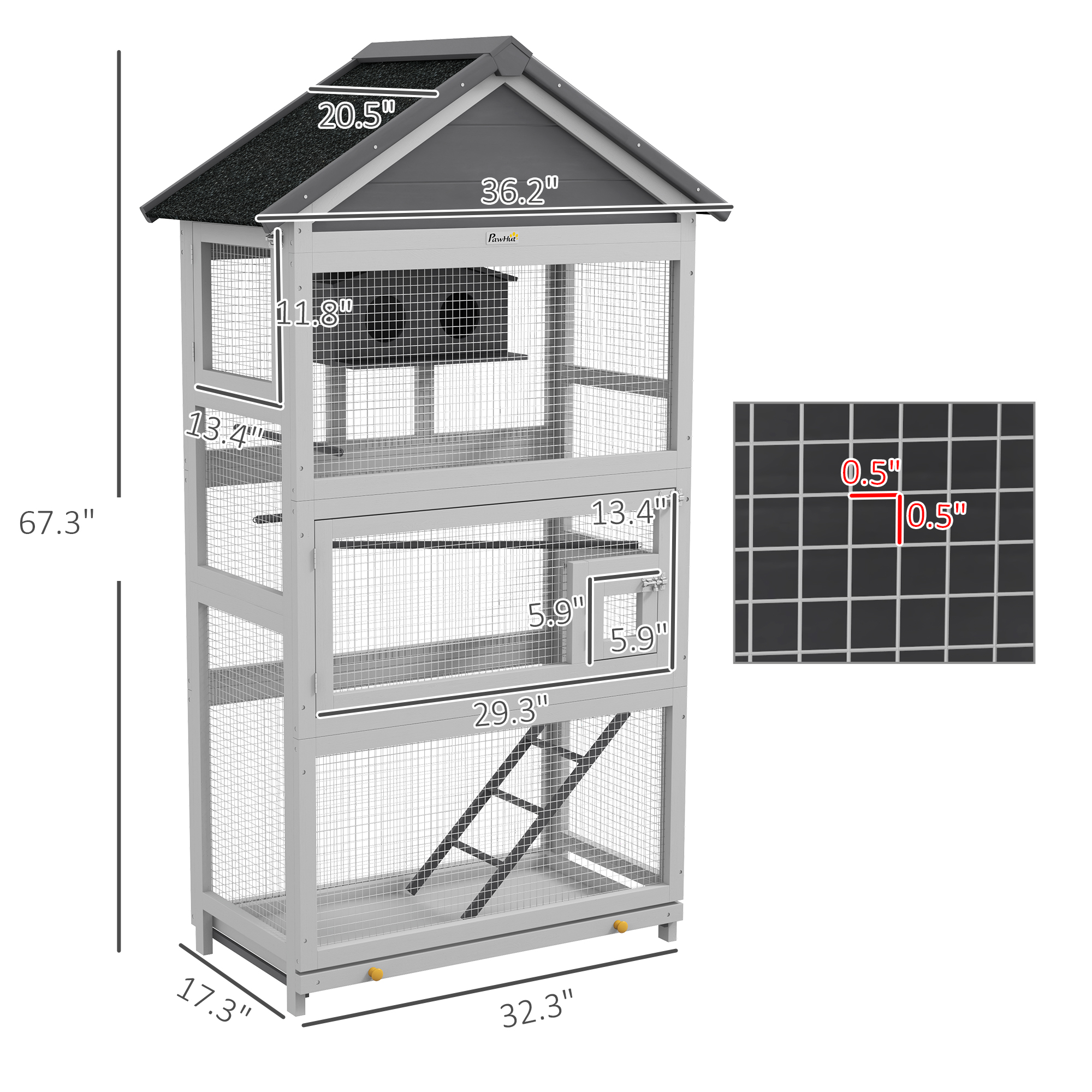 PawHut Wooden Bird Aviary with Slide-Out Tray, Birdhouse, Ladder ...