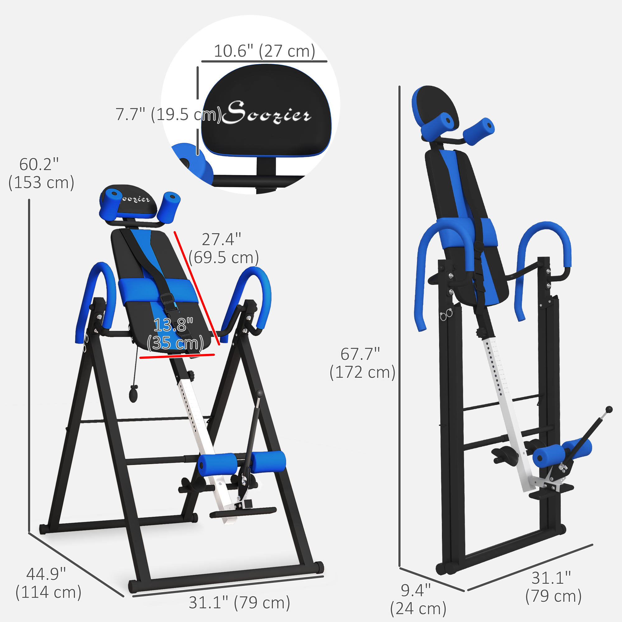 Soozier Folding Inversion Table, 20°/40°/60° Adjustable, with Safety ...