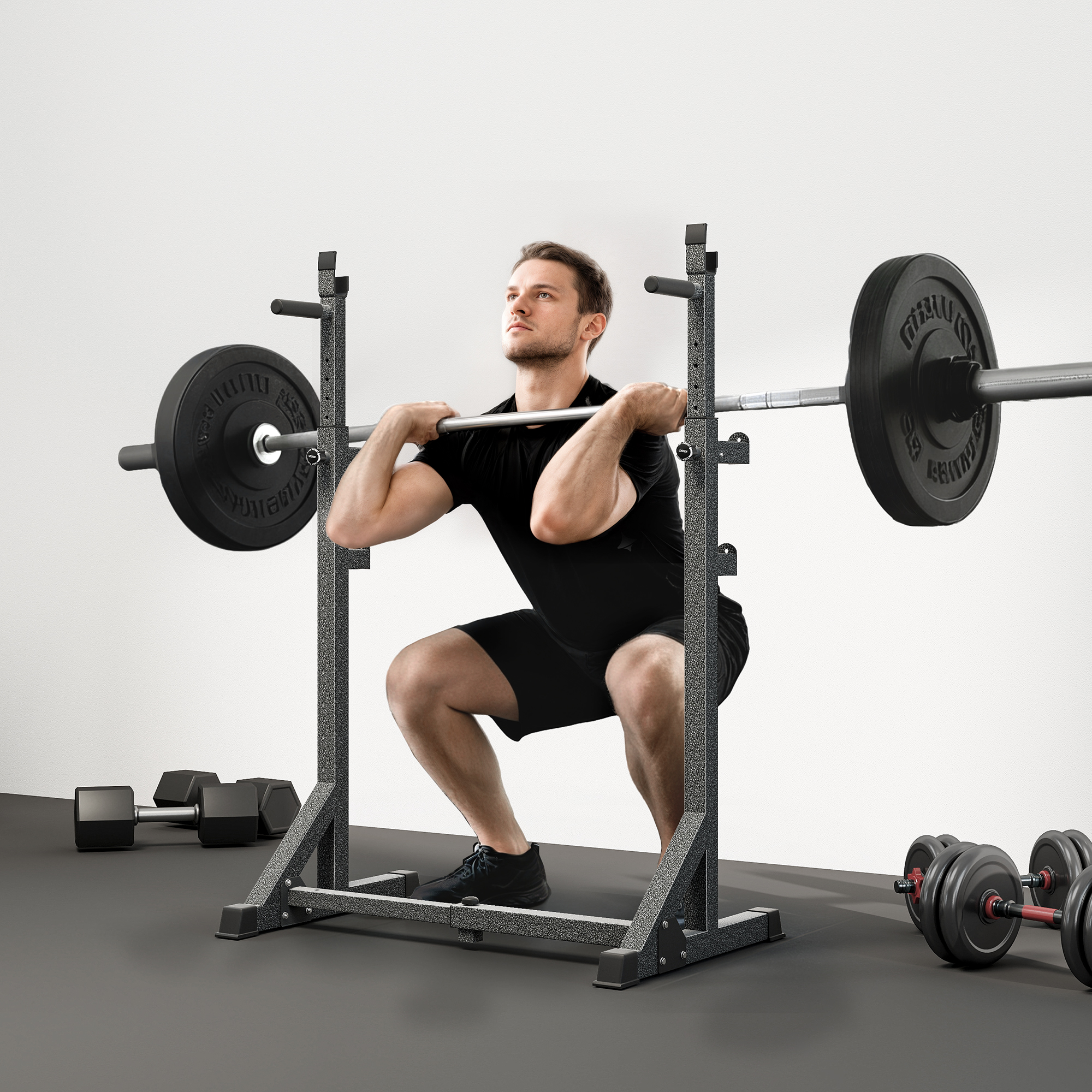 Soozier Adjustable Bench Press Rack, Multi-Function Squat Rack for Home ...