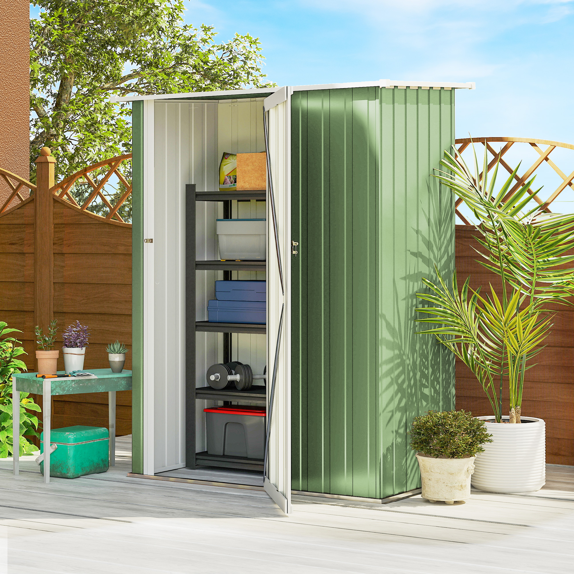 Outsunny 5 x 3ft Outdoor Storage Shed Metal Garden Shed Cabanon with ...