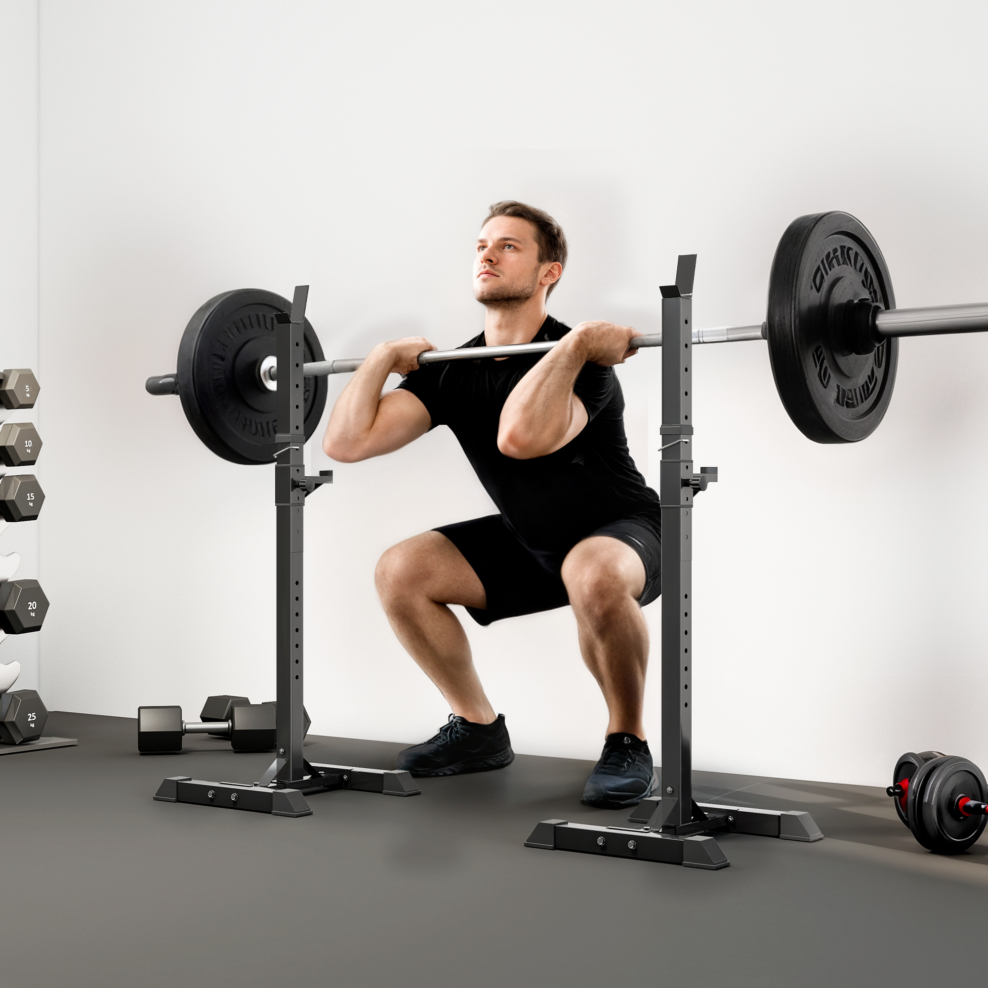 Soozier Adjustable Stable Power Squat Stand Portable 2 Bars Barbell ...