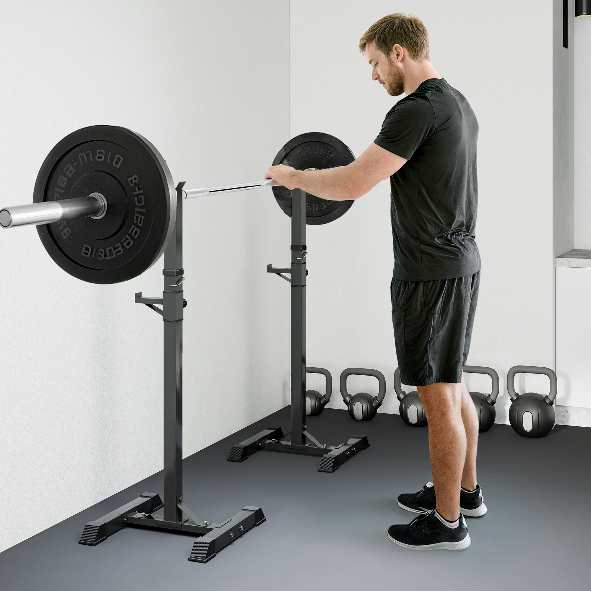 Soozier Adjustable Stable Power Squat Stand Portable 2 Bars Barbell ...