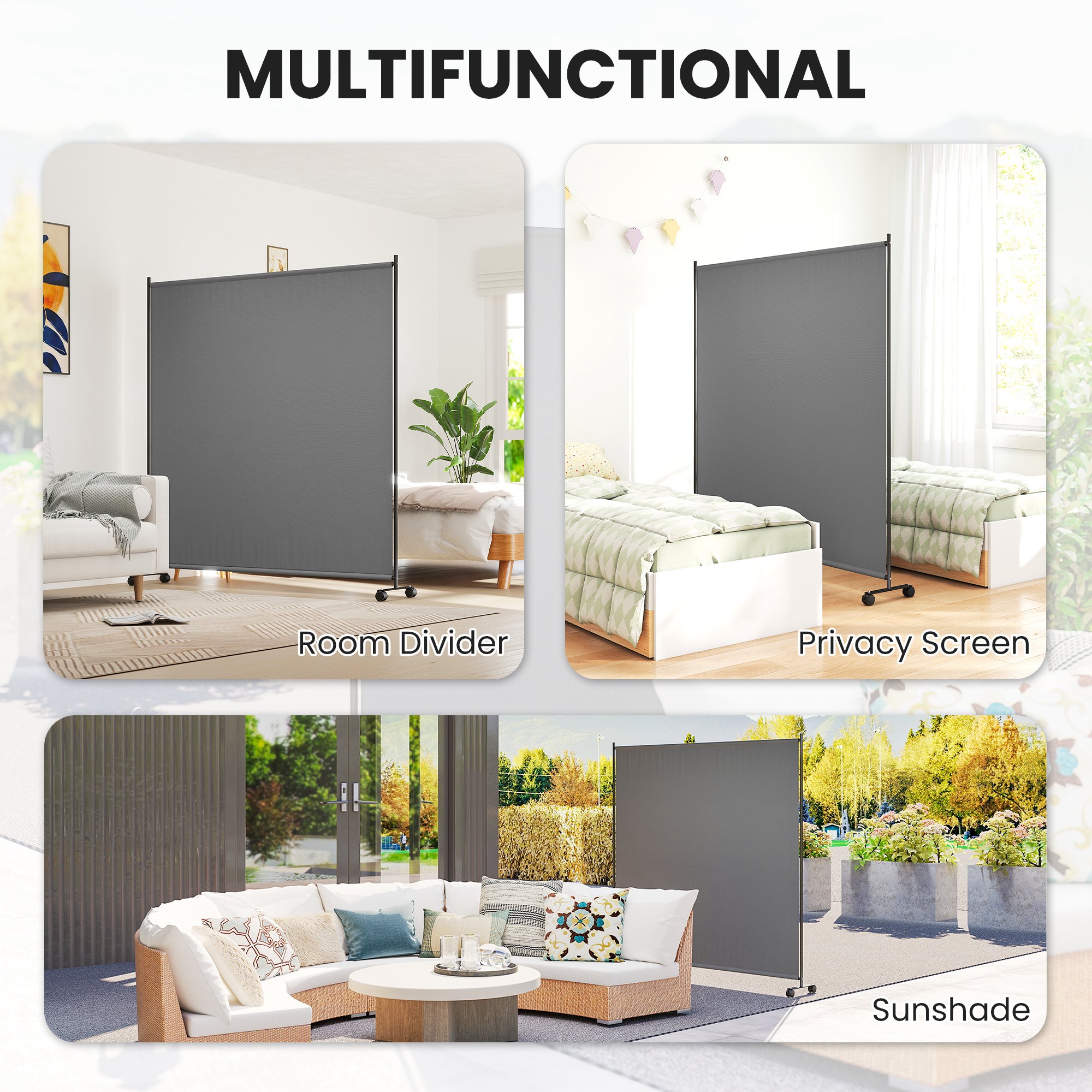 Outsunny Outdoor Room Divider with Castor Wheels, Rolling Privacy ...