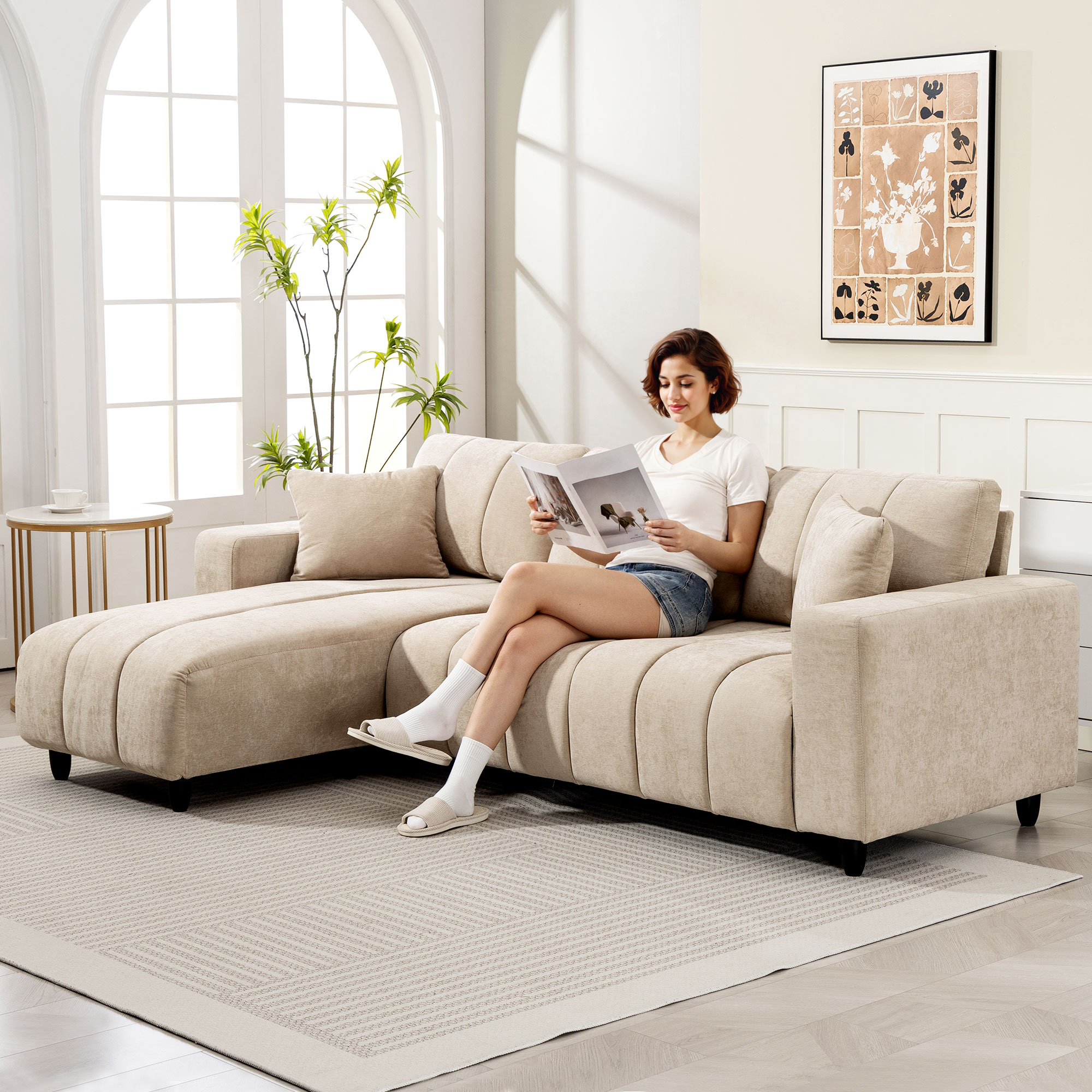 HOMCOM Sectional Couch with Integrated Seat, 3 Seater L-Shaped Sofa ...