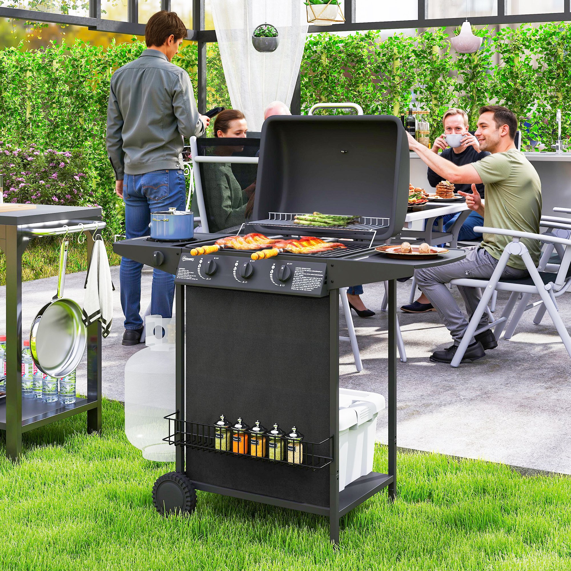 Outsunny 3+1 Burner Propane Gas BBQ Grill, Portable Gas Barbecue Grill ...