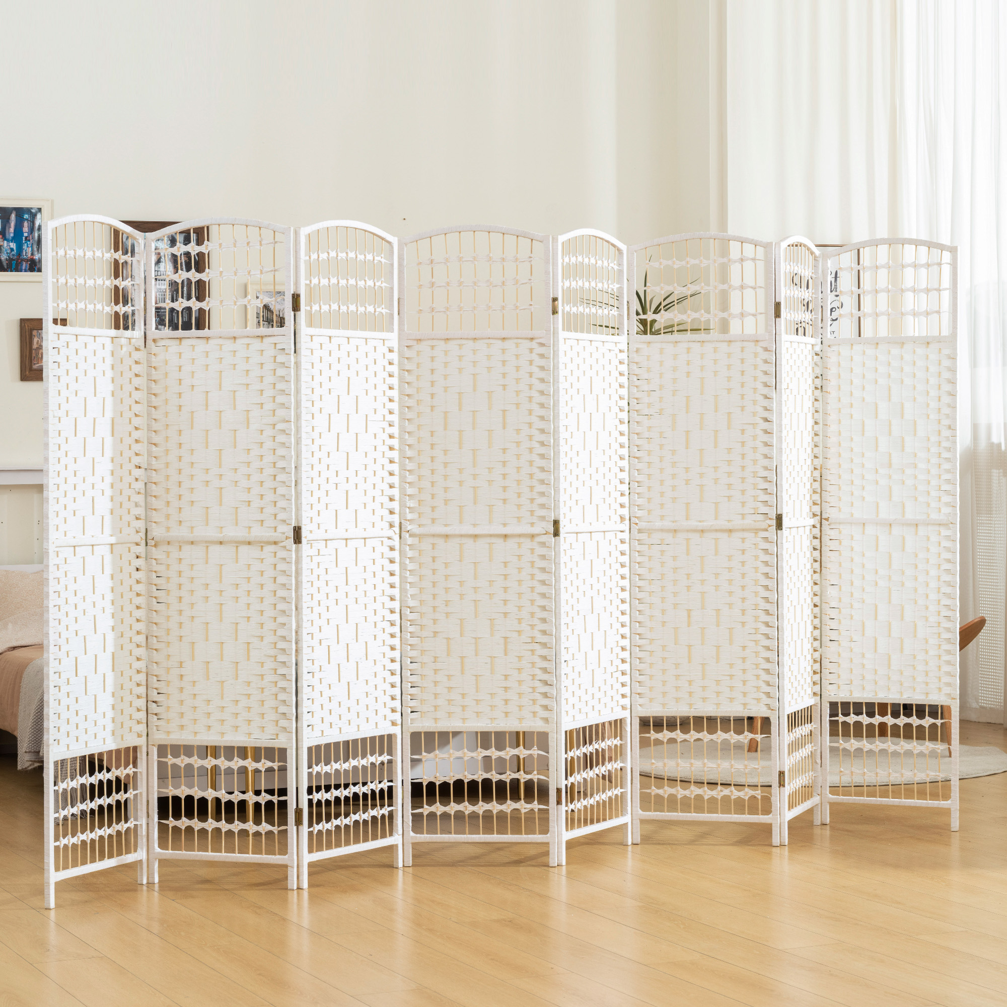HOMCOM 8 Panel Folding Room Divider Portable Privacy Screen Wave Fiber ...