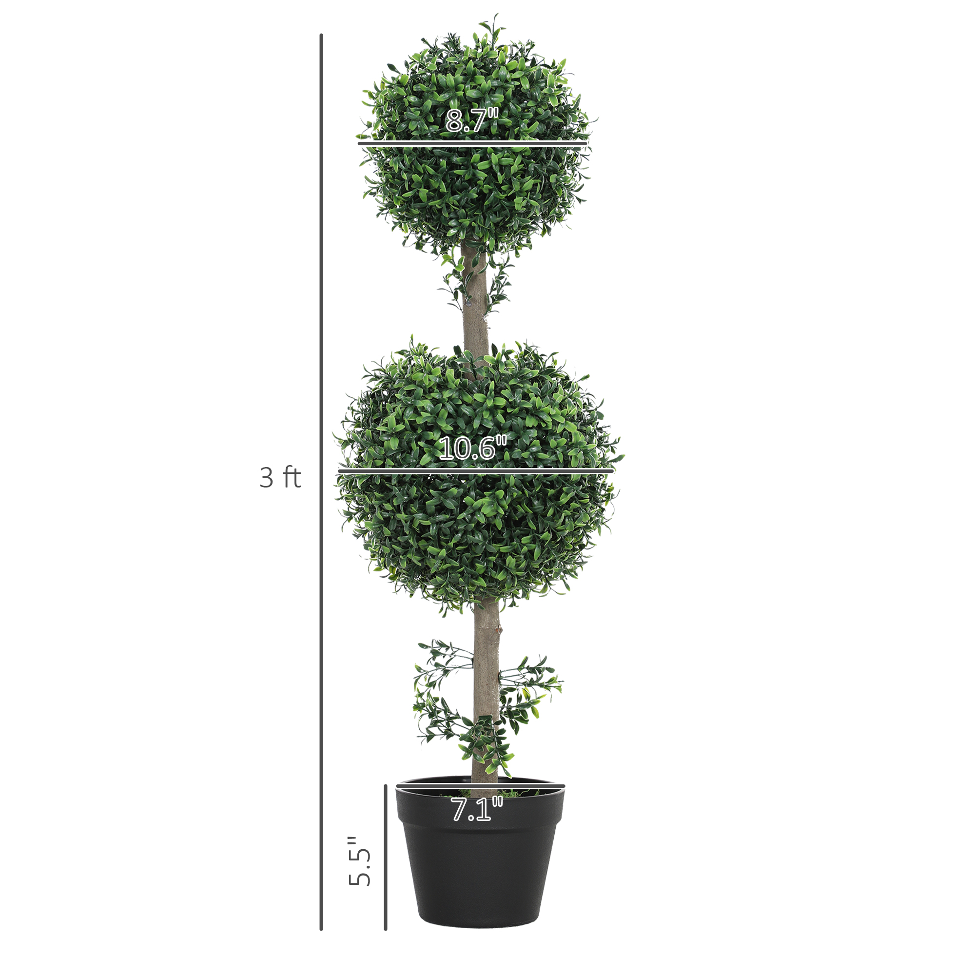 HOMCOM Set of 2 Artificial Ball Boxwood Topiary Trees, Fake Plants in ...