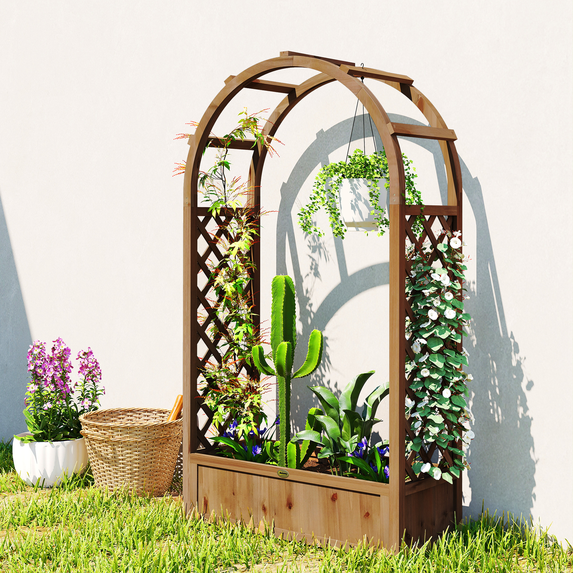 Outsunny Raised Garden Bed with Arch Trellis, Freestanding Garden ...