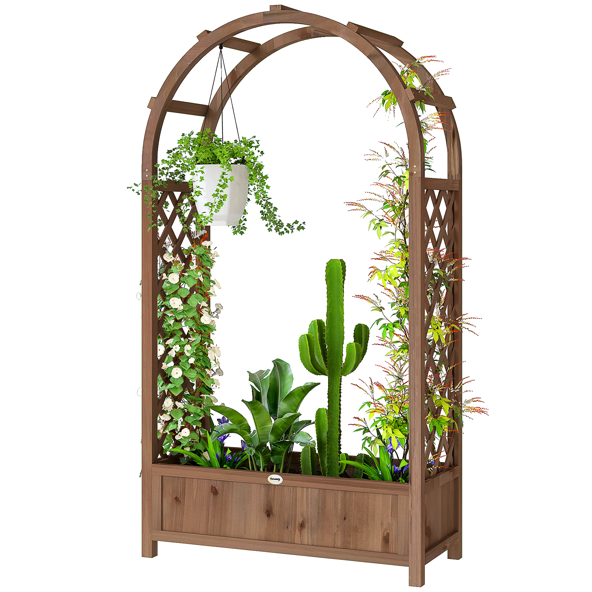 Outsunny Raised Garden Bed with Arch Trellis, Freestanding Garden ...