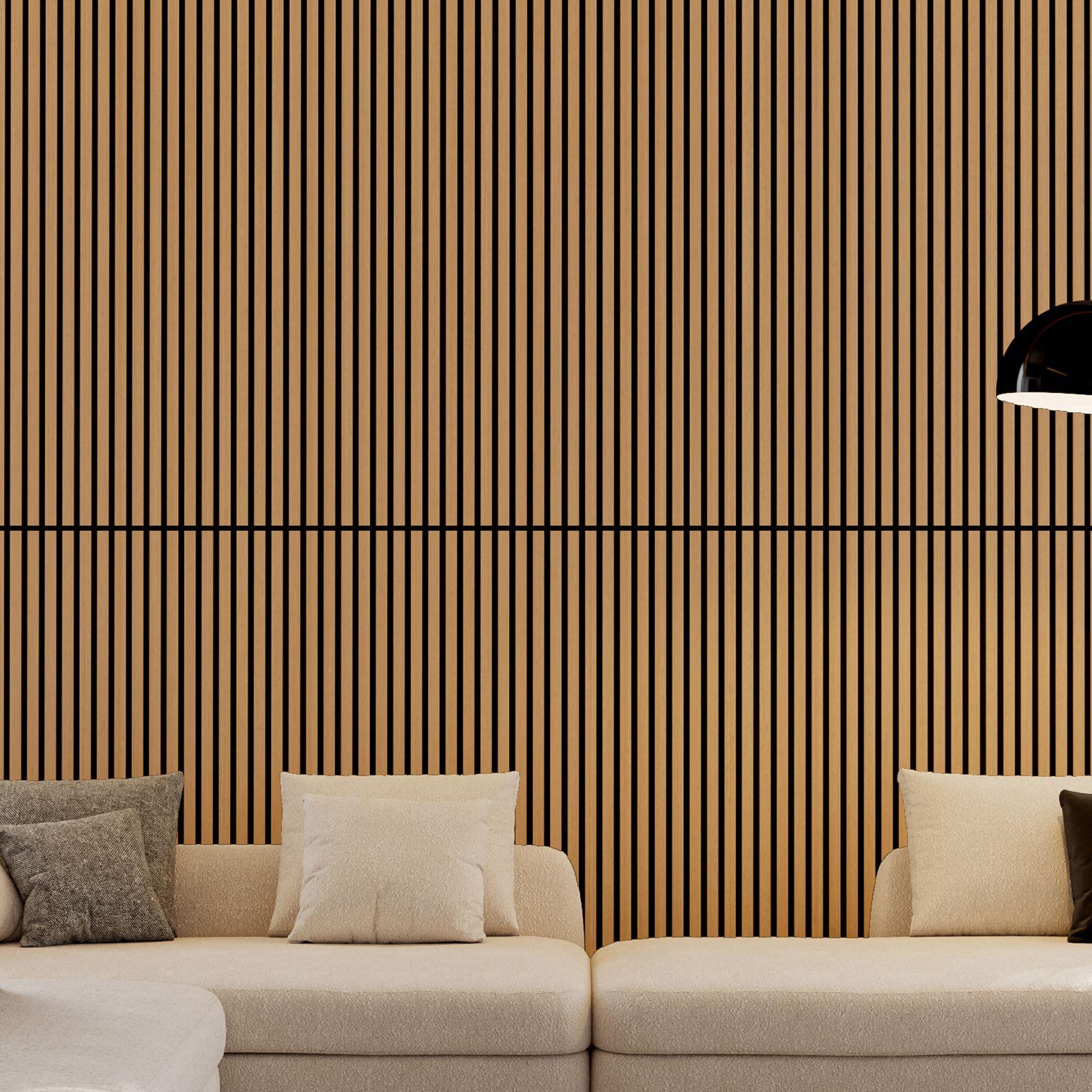 2-Pack 3D Wood Slat Acoustic Wall Panels with Three-Side Wrapped Edges ...