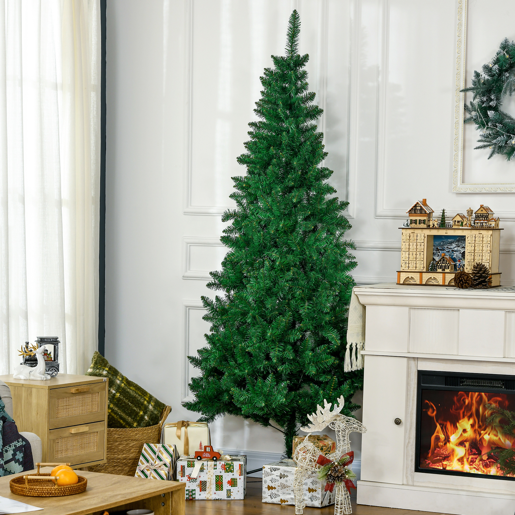 HOMCOM 7' Artificial Half Christmas Trees with Auto Open, Steel Base ...