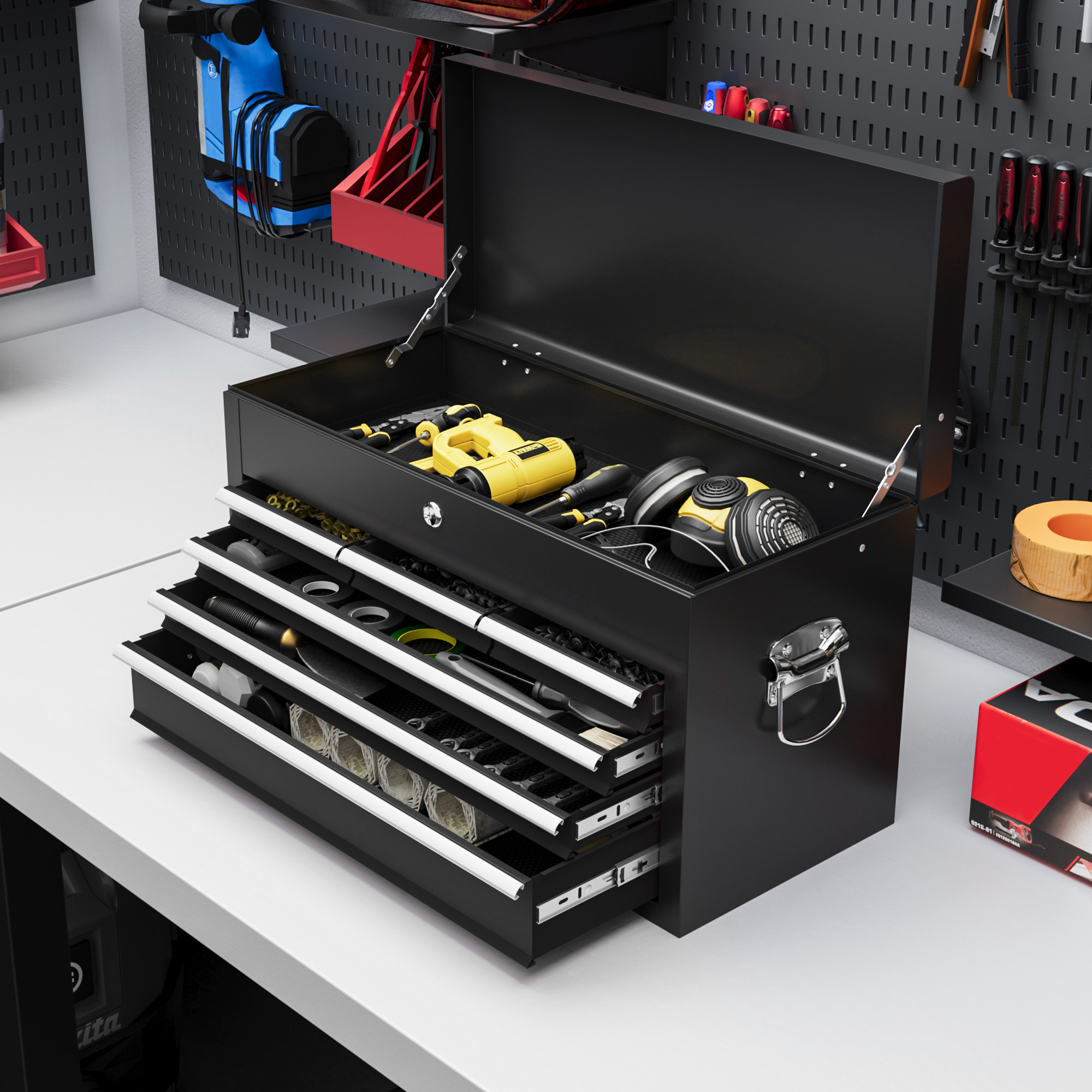 HOMCOM 6 Drawer 24" Portable Tool Box with Top Case, Ball Bearing ...