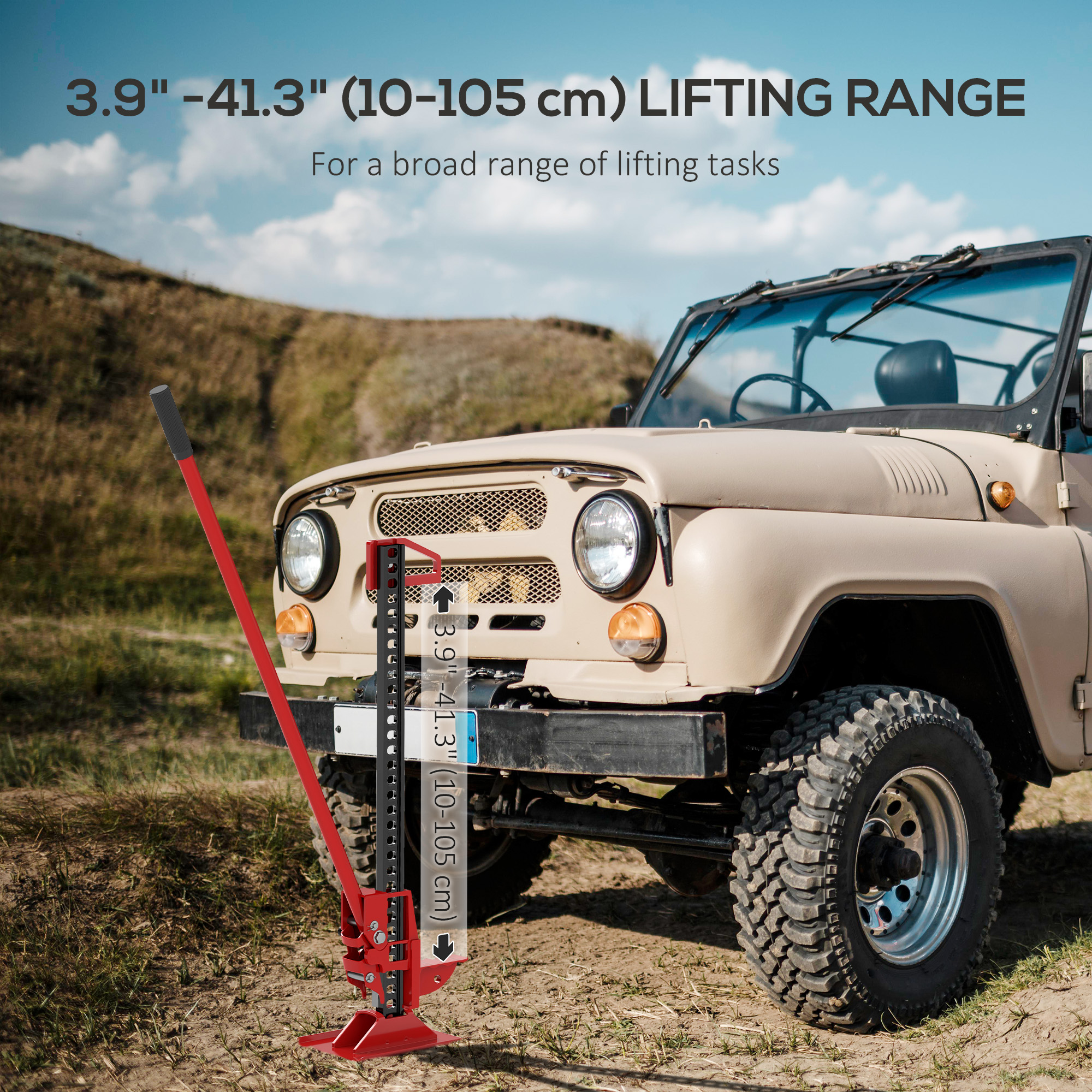 HOMCOM 3 Tonne/6600 lb Farm Jack, 48" High Lift Jack for 4x4 Tractors ...