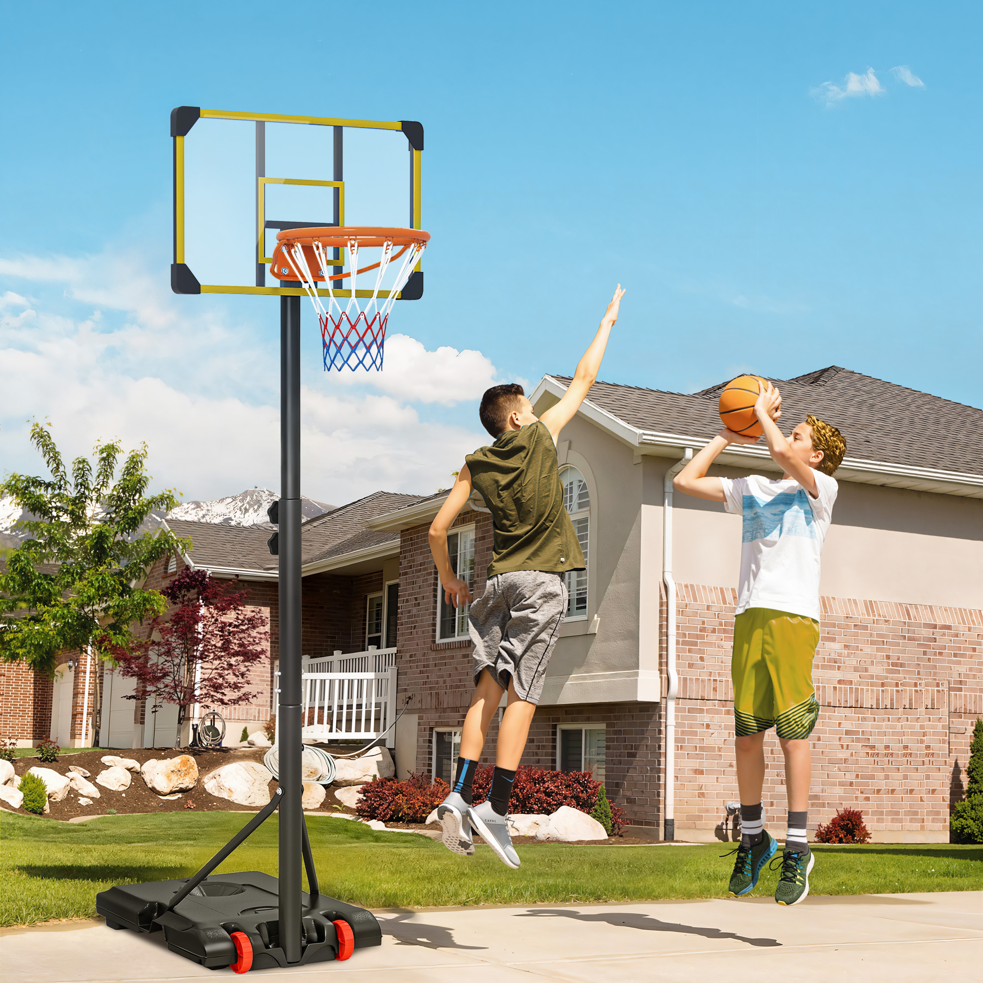 Soozier Portable Basketball Hoop, 6ft-7ft Height Adjustable Basketball ...