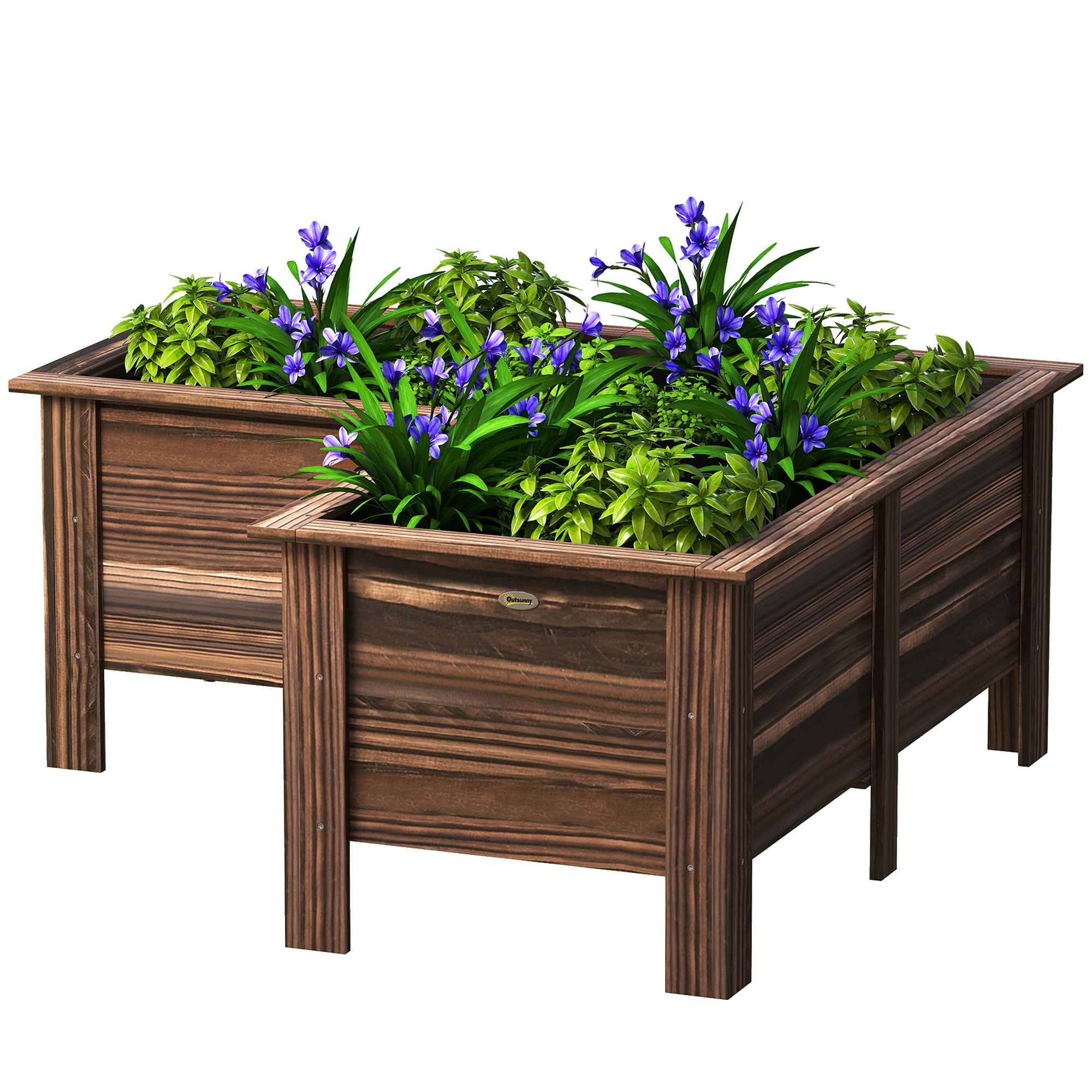 Outsunny Raised Garden Bed, Wooden Elevated Planter Box Outdoor with ...