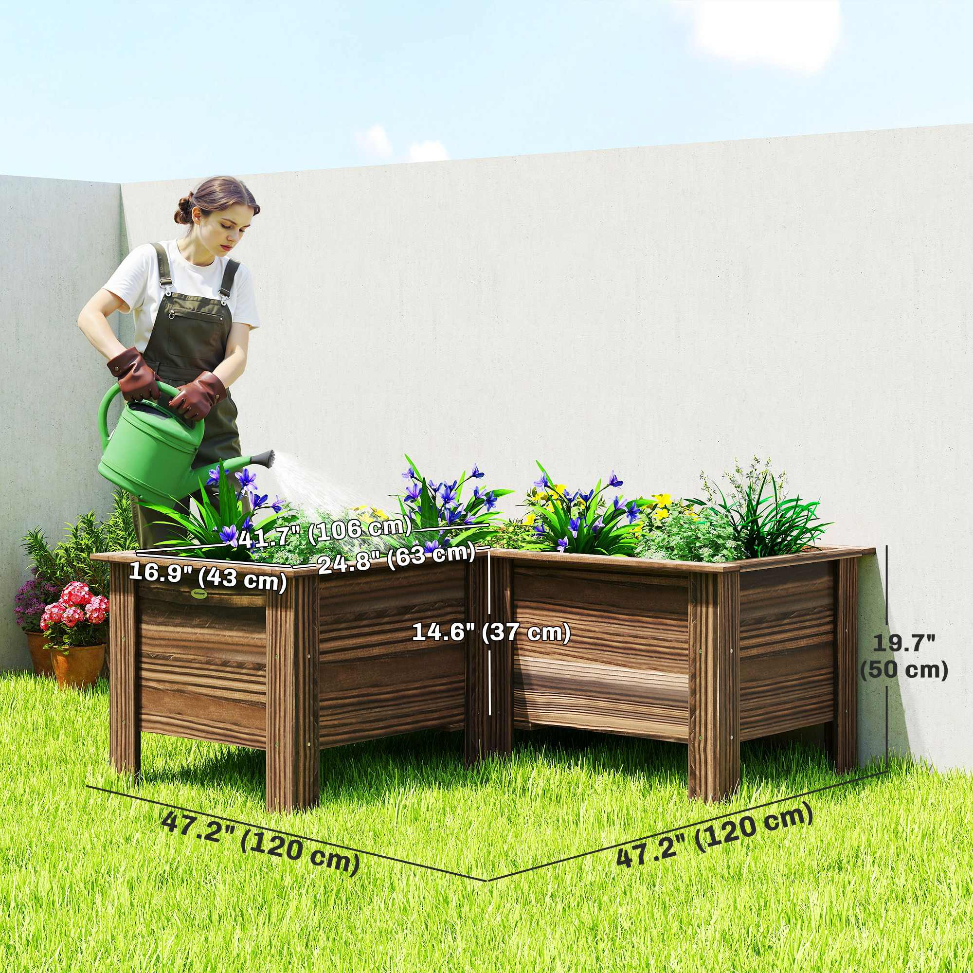 Outsunny Raised Garden Bed, Wooden Elevated Planter Box Outdoor with ...