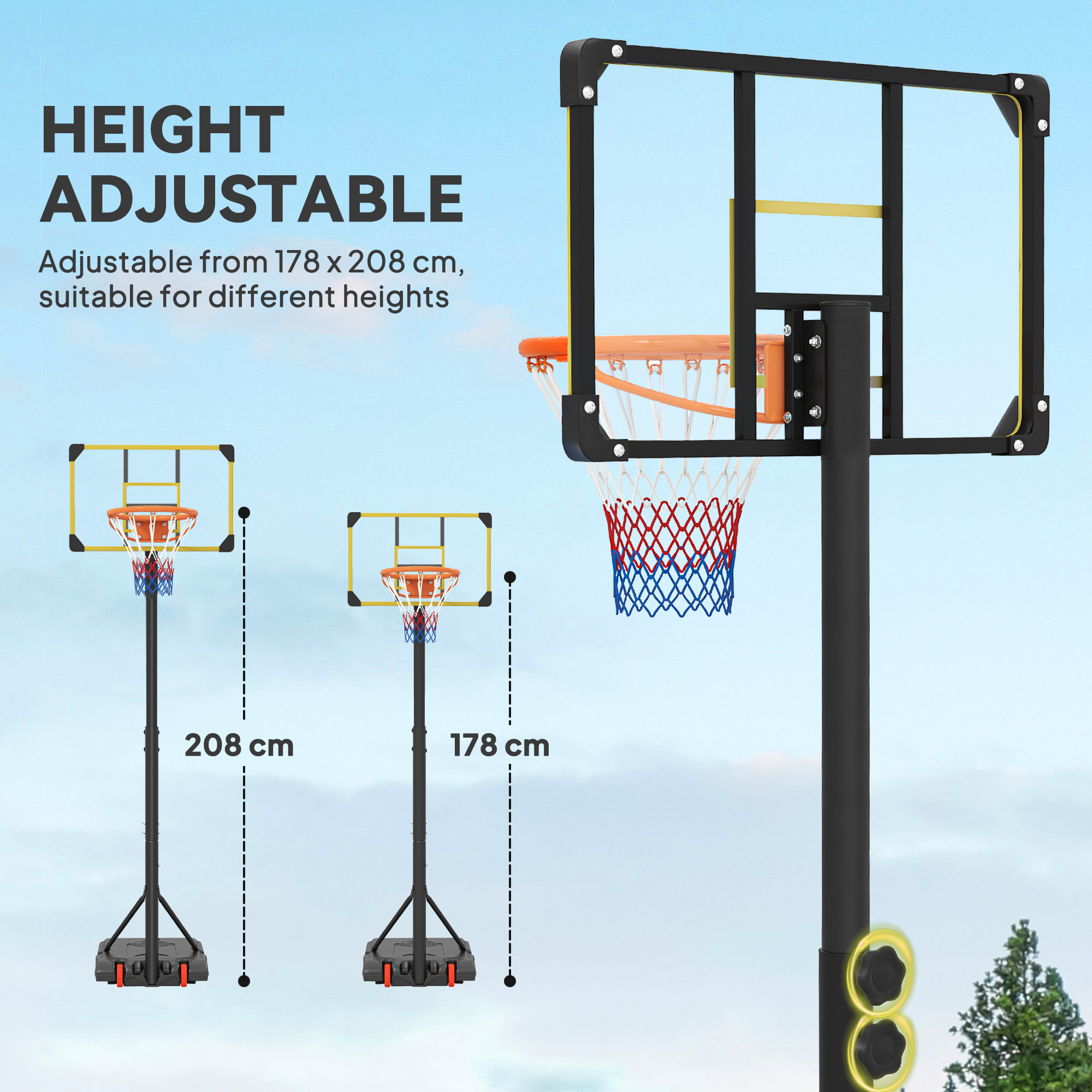 Soozier Portable Basketball Hoop, 6ft-7ft Height Adjustable Basketball ...