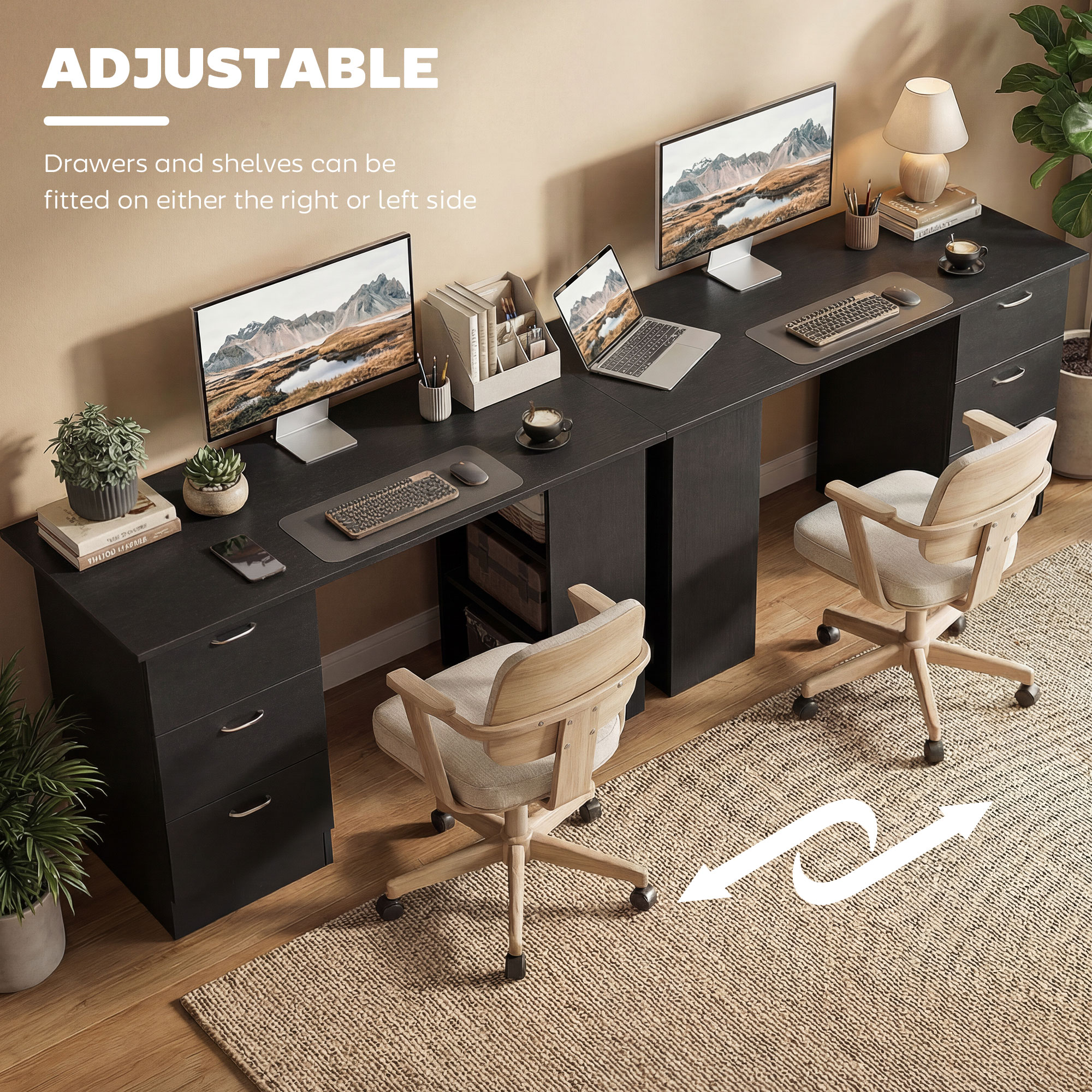 HOMCOM Computer Desk with Cabinet Study Table Student Workstation w/ 3 ...