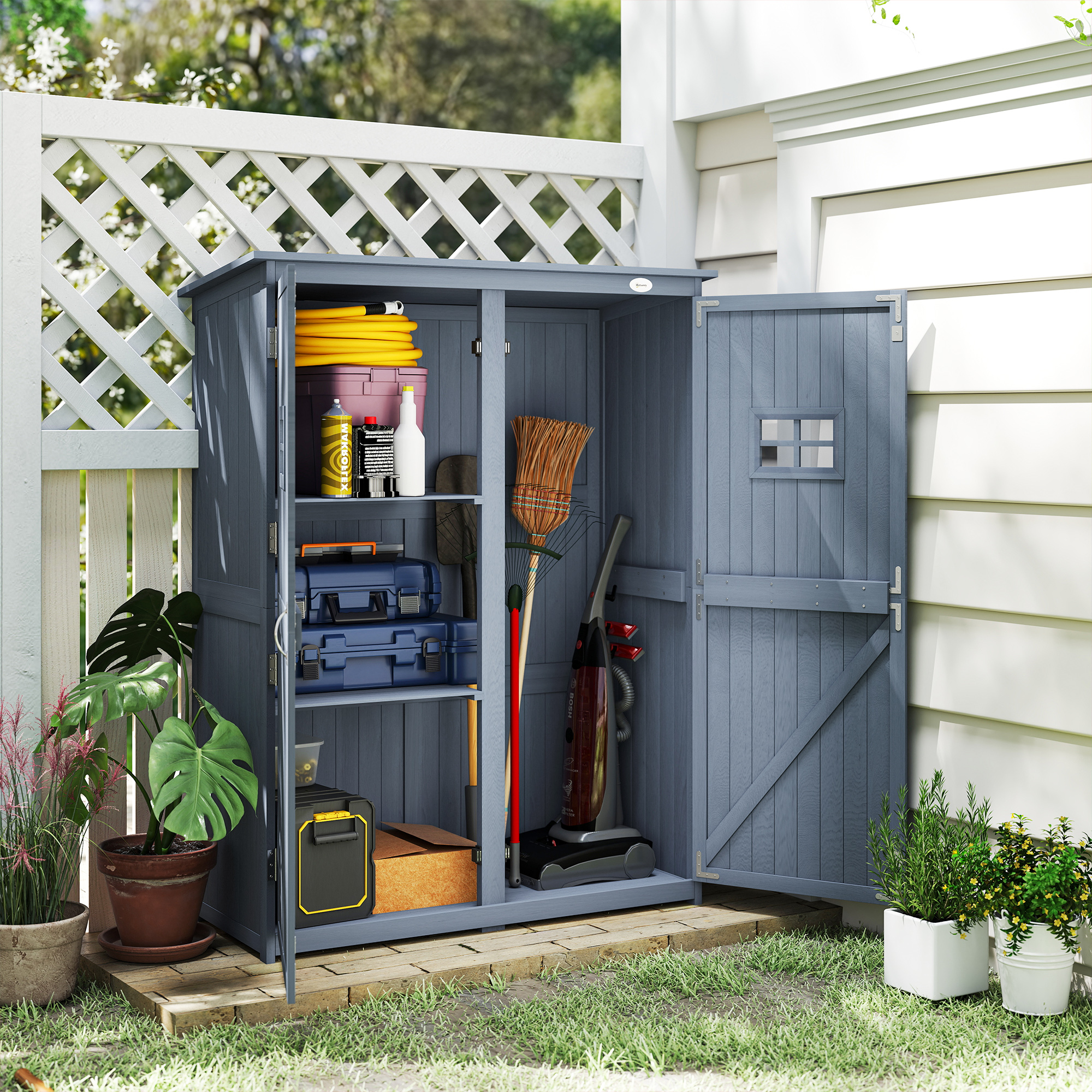 Outsunny 4x1.5ft Wooden Garden Storage Shed, Outdoor Tool Cabinet ...