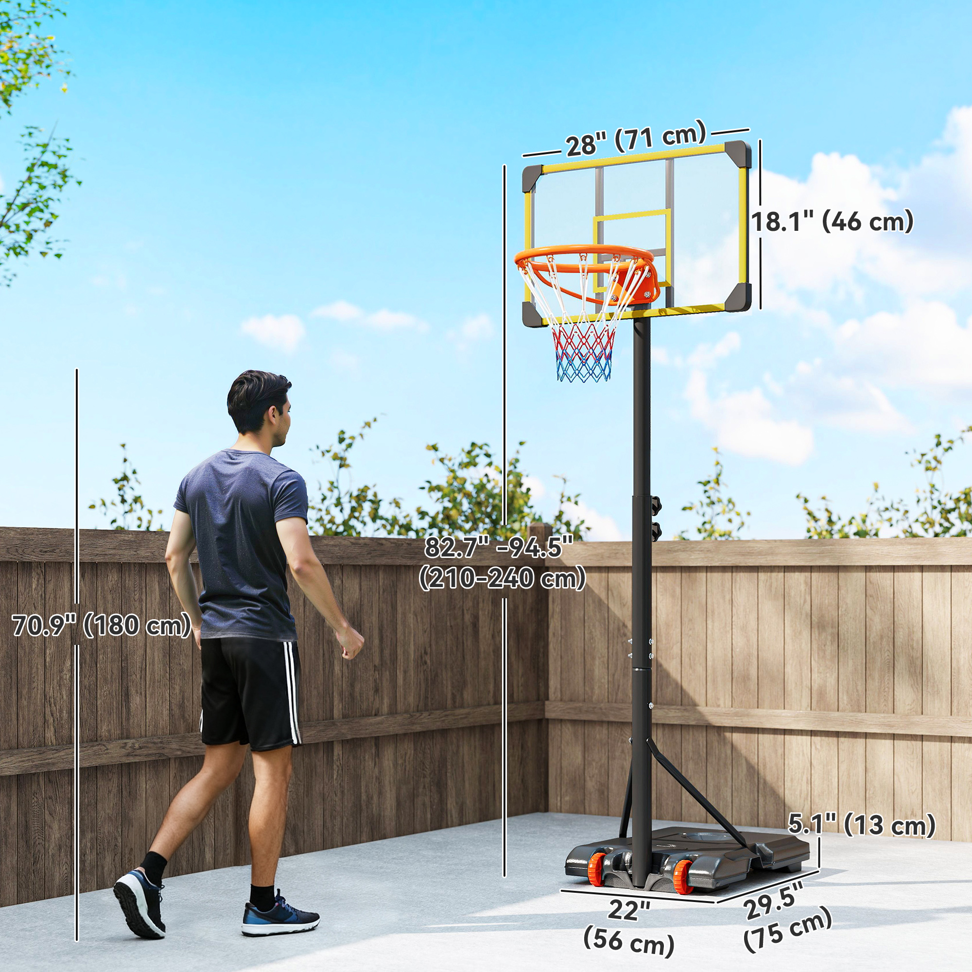 Soozier Portable Basketball Hoop, 6ft-7ft Height Adjustable Basketball ...
