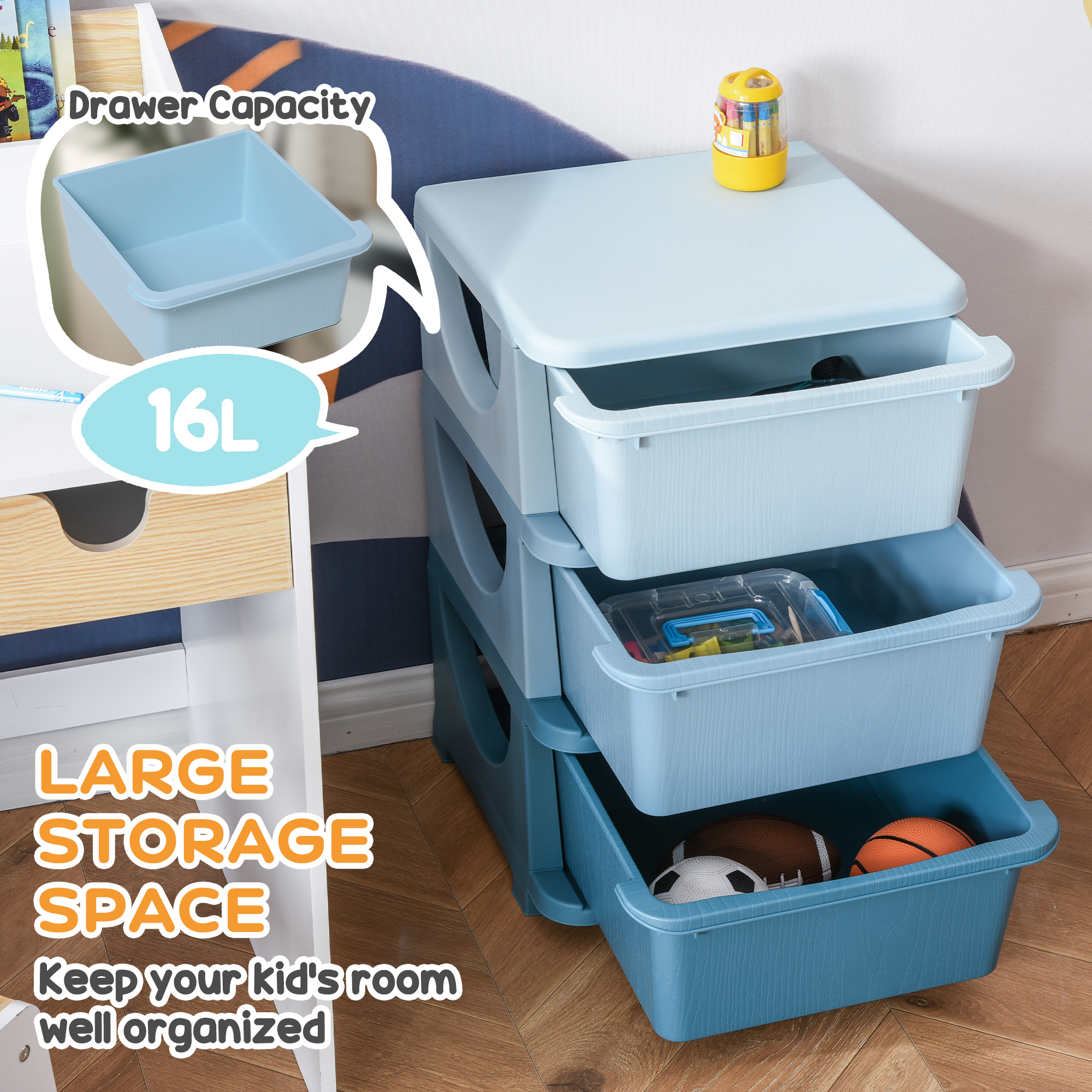 Qaba Kids Storage Unit Dresser Tower with Drawers 3 Tier Chest Toy ...
