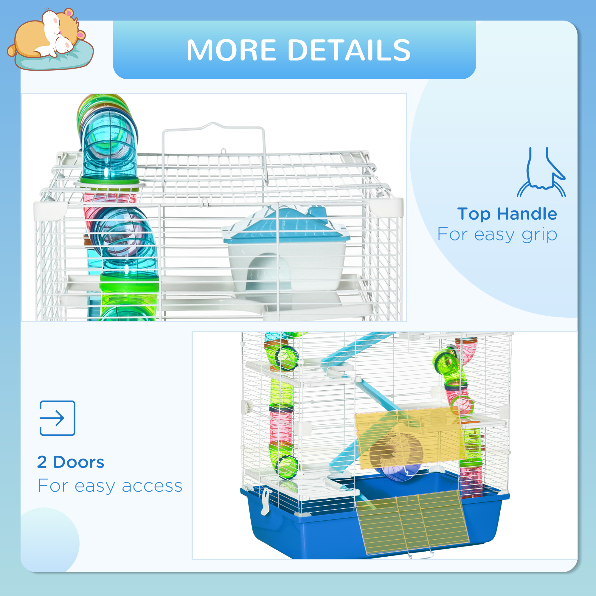 PawHut 23" Large Hamster Cage 5-Level with Tunnel Tube System, Blue ...