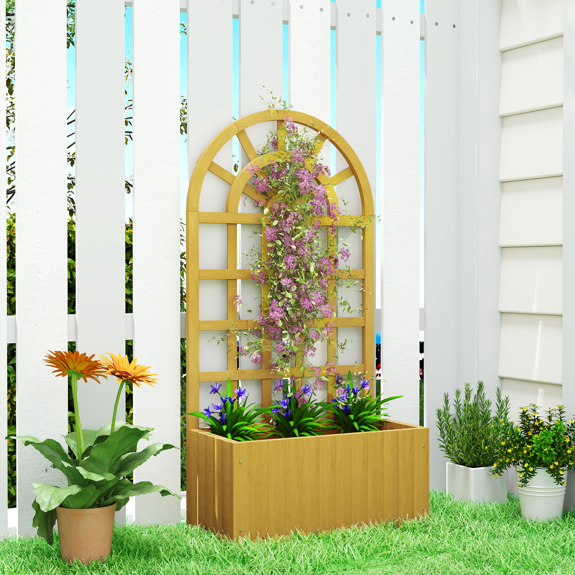 Outsunny Wooden Raised Garden Bed with Lattice Trellis, Outdoor ...