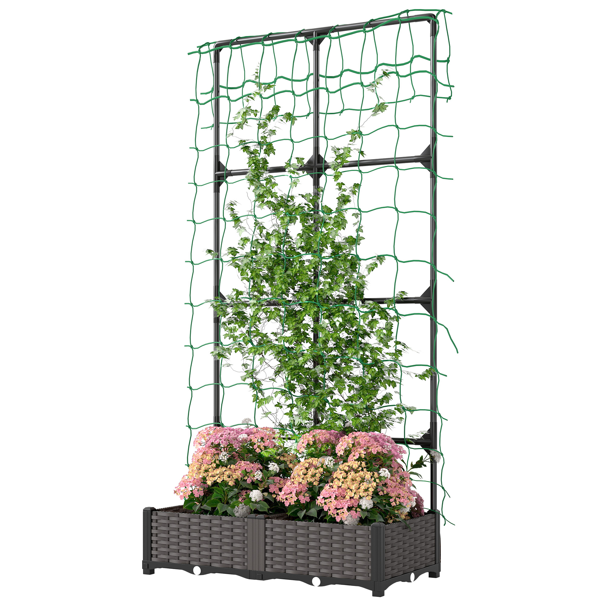 Outsunny 2PCS Plastic Planter Box with Trellis, Self-Watering Raised ...
