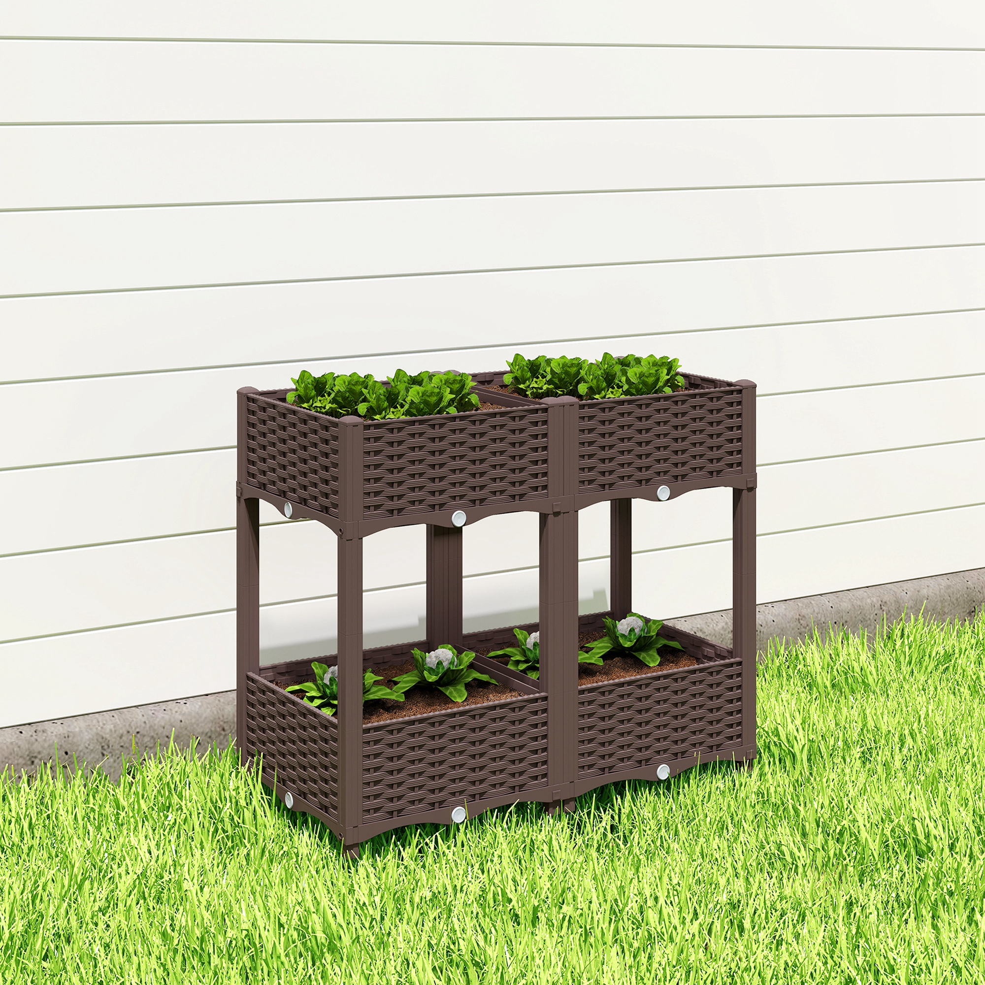 Outsunny Plastic Raised Garden Bed with Legs, Self Watering Elevated ...