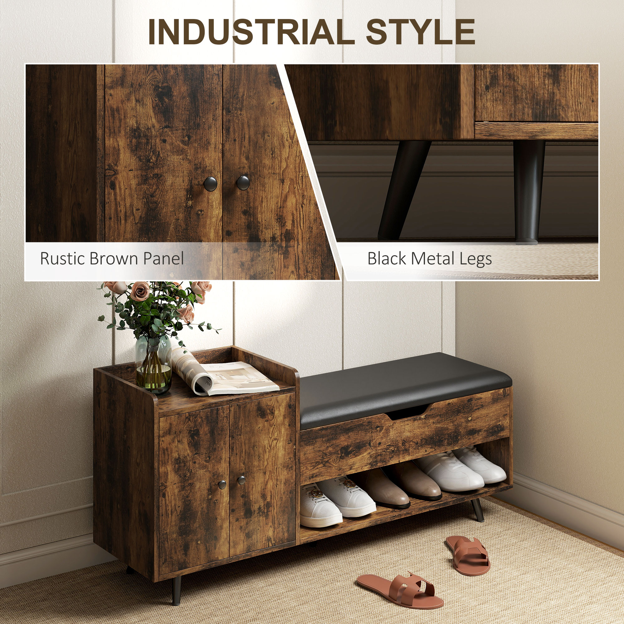 HOMCOM Storage Bench, Entryway Bench with Cushion, Hidden Storage ...