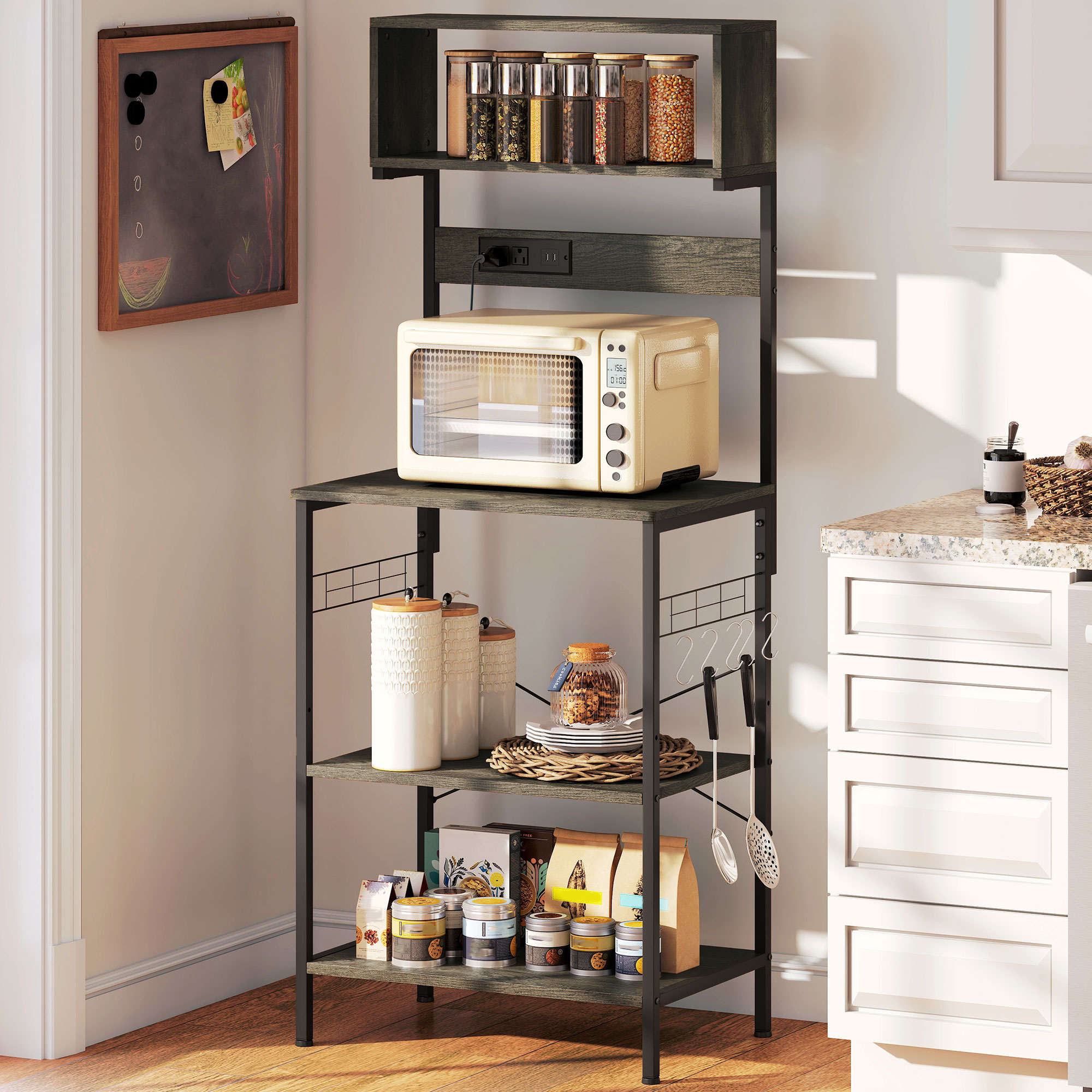 HOMCOM Baker's Rack with Charing Station, Microwave Shelf with Power ...