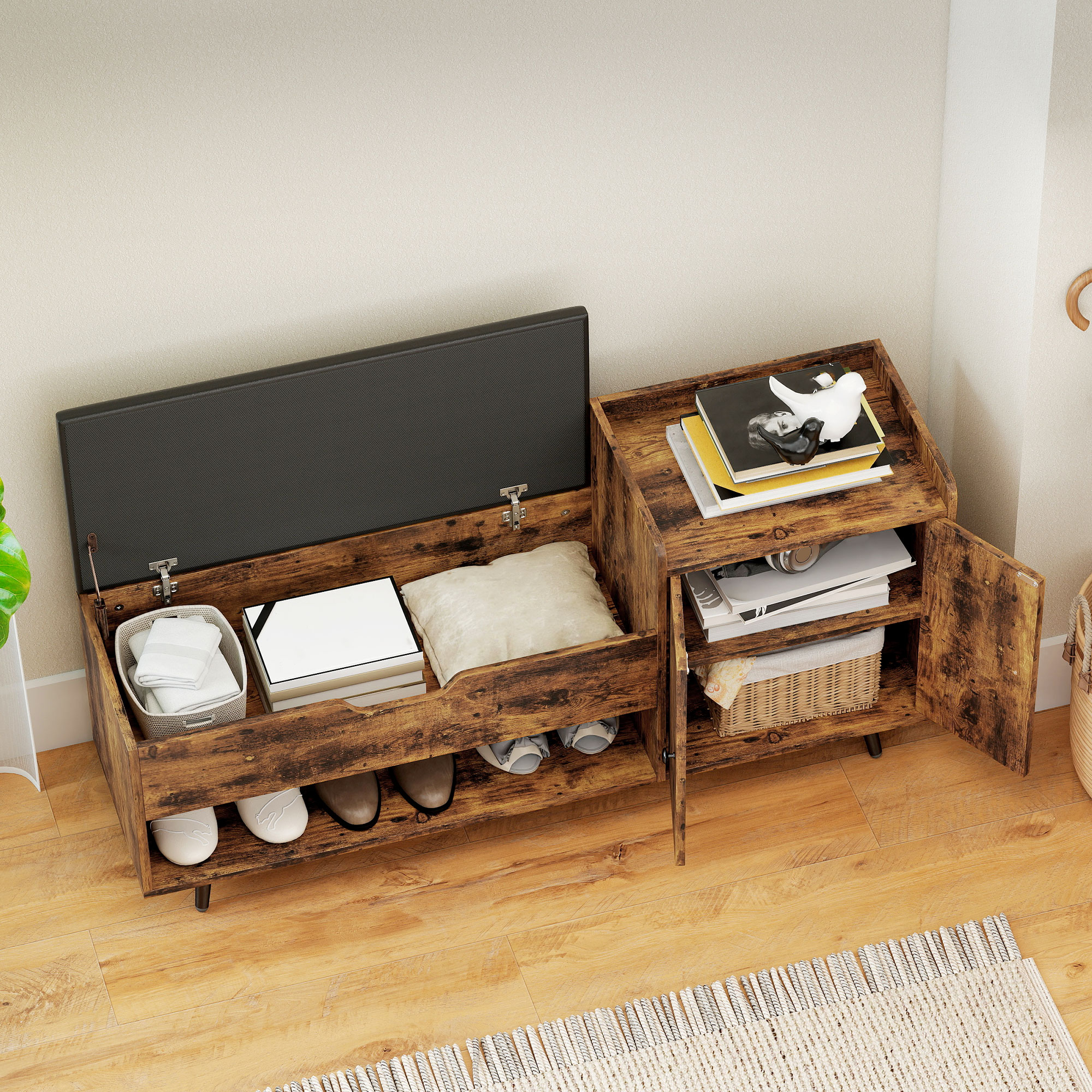 HOMCOM Storage Bench, Entryway Bench with Cushion, Hidden Storage ...