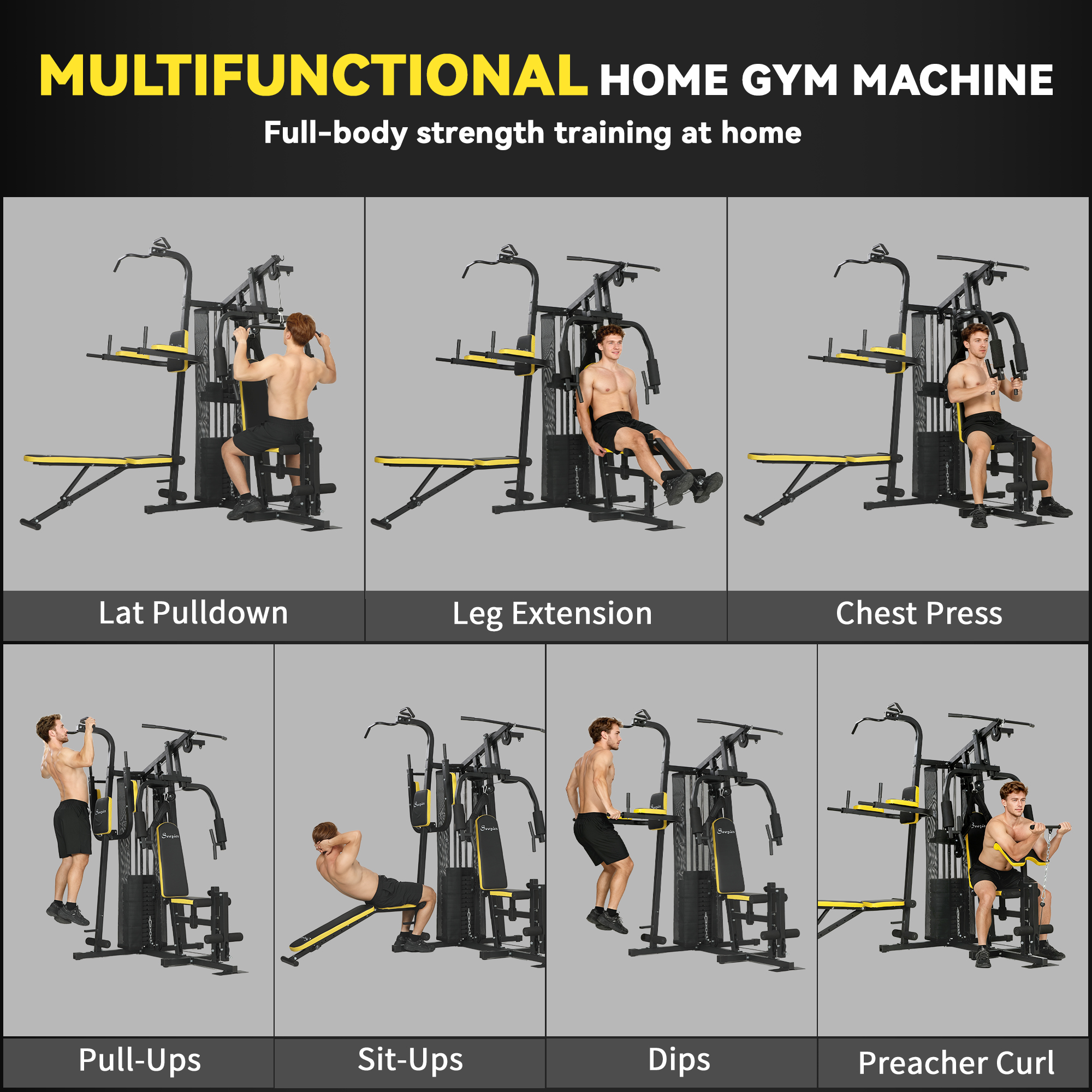 Soozier All-in-One Smith Machine, Multi Home Gym Workout Station with ...
