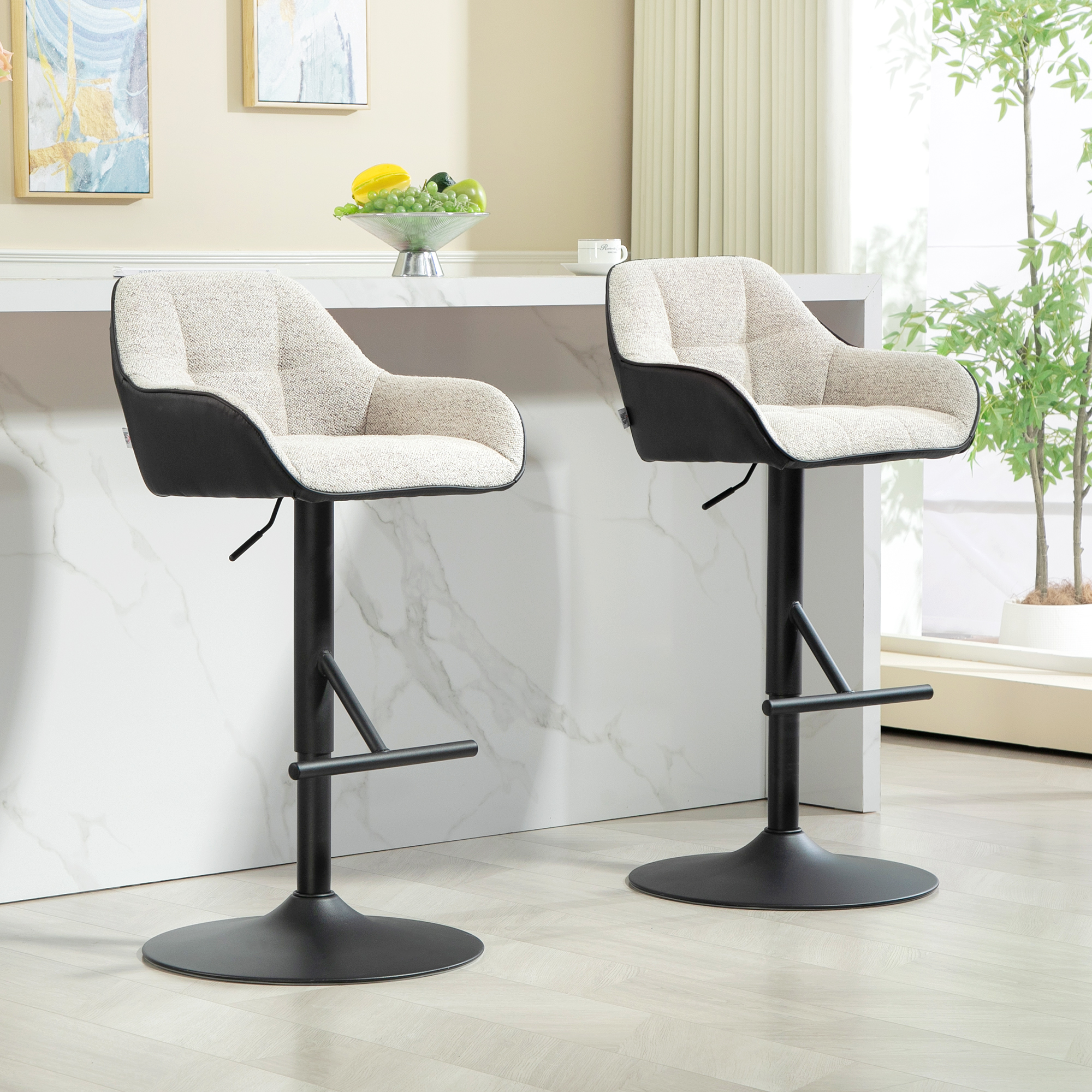 HOMCOM Bar Stools Set of 2, Swivel Counter Height Barstools with Back ...