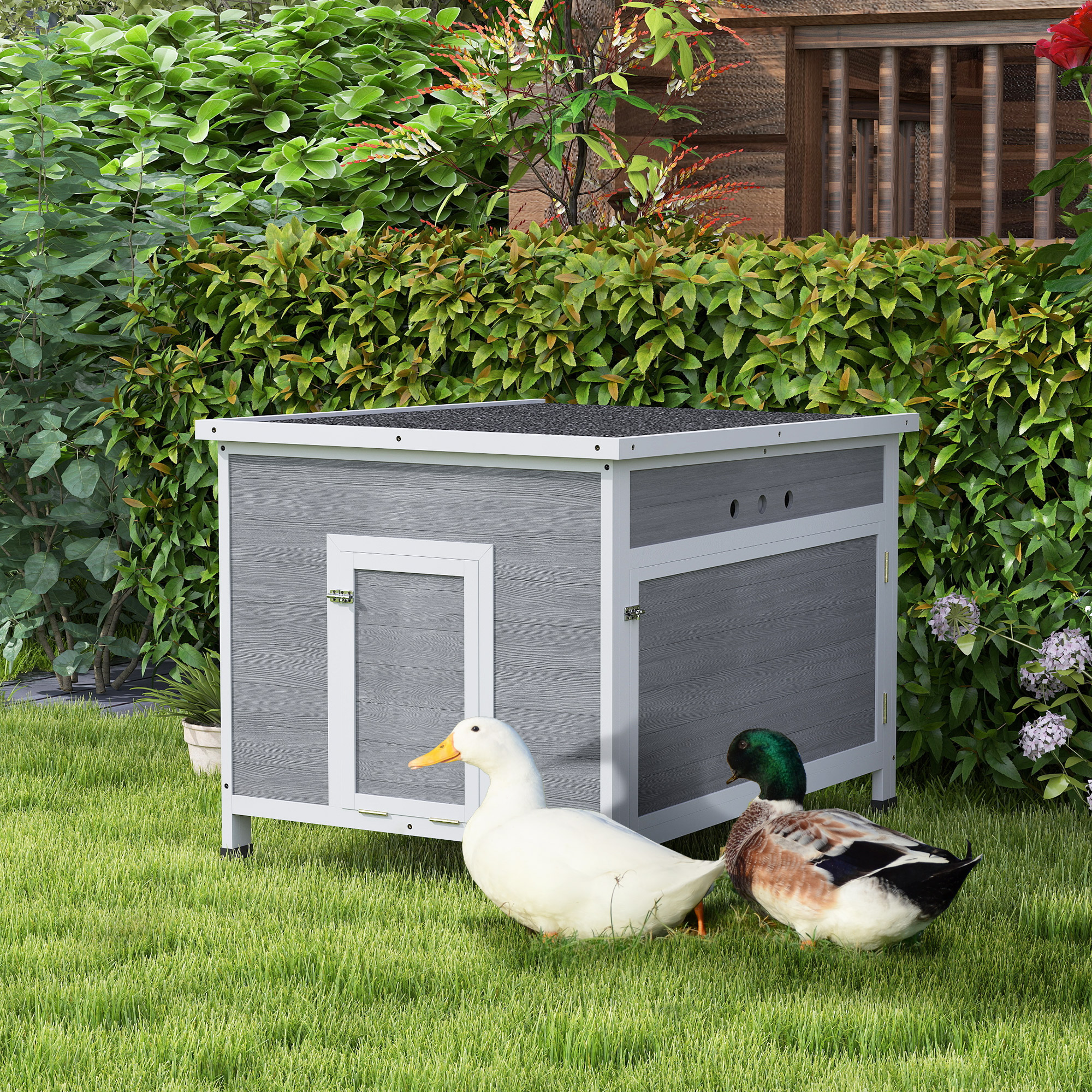 PawHut Duck Coop, Wooden Chicken House Rabbit Hutch with Openable Roof ...