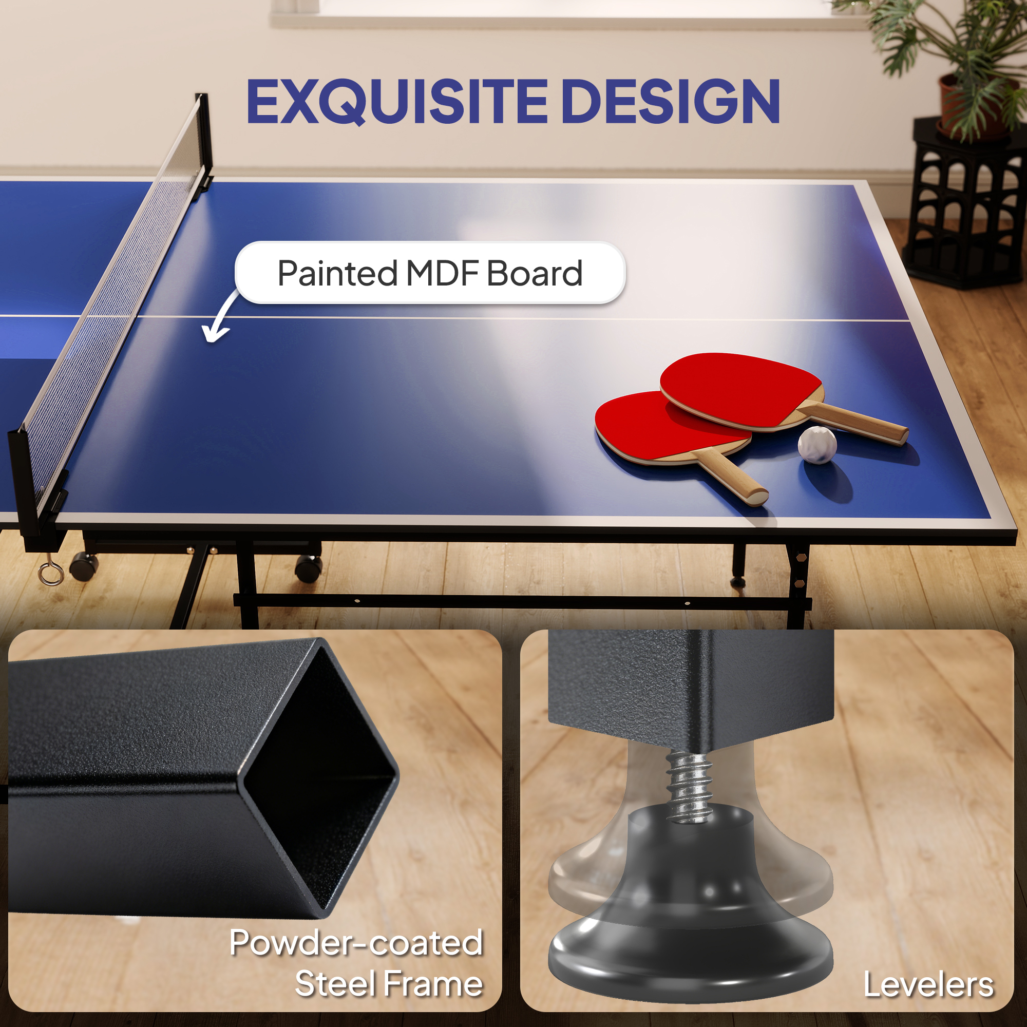 Soozier Full Size Table Tennis Table, Folding Ping Pong Table with Net ...