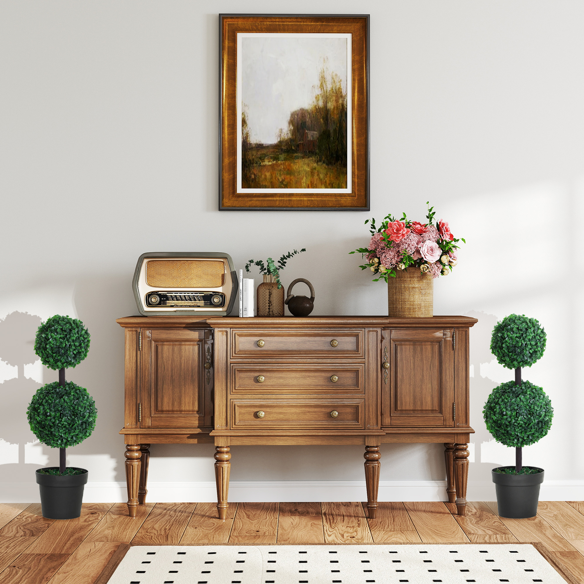 Outsunny 2 Ball Topiary Tree in Pot for Home Decor Set of 2, Artificial ...