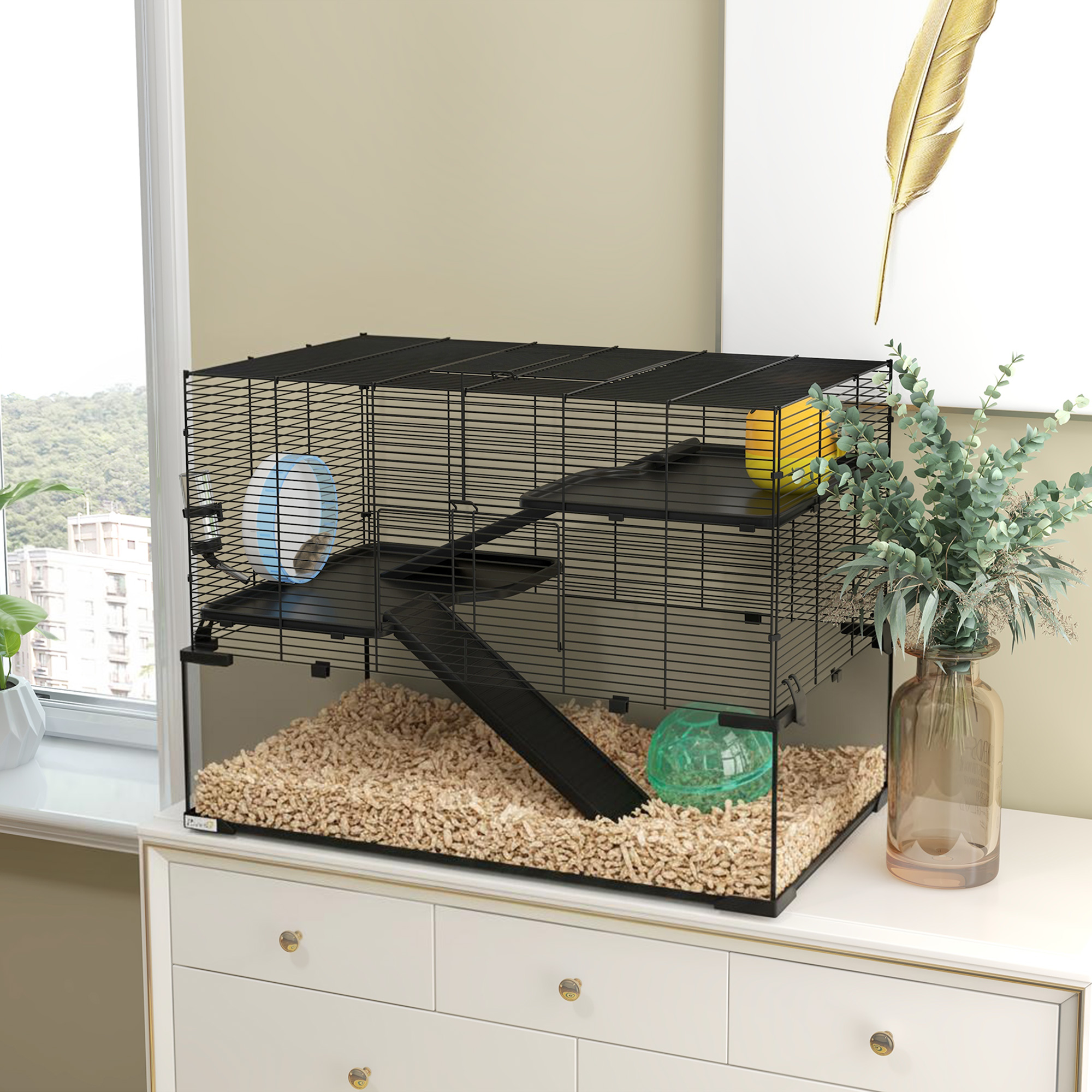 PawHut Hamster Cage, Gerbil Cage with Glass Basin for Small Hamsters ...