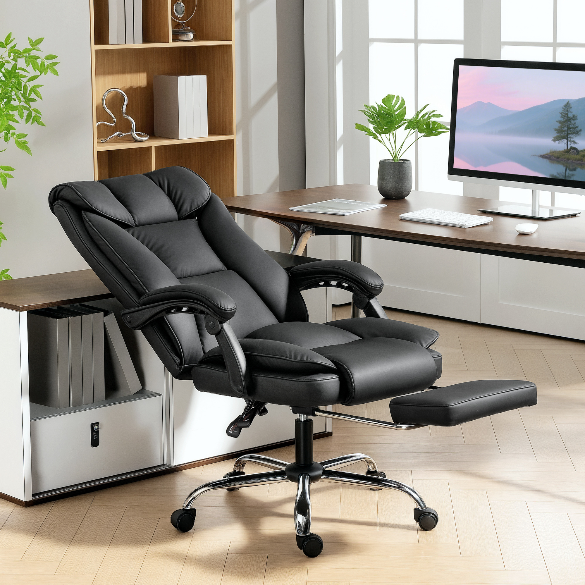 HOMCOM Executive Office Chair, Pet-Friendly Leather Ergonomic Desk ...