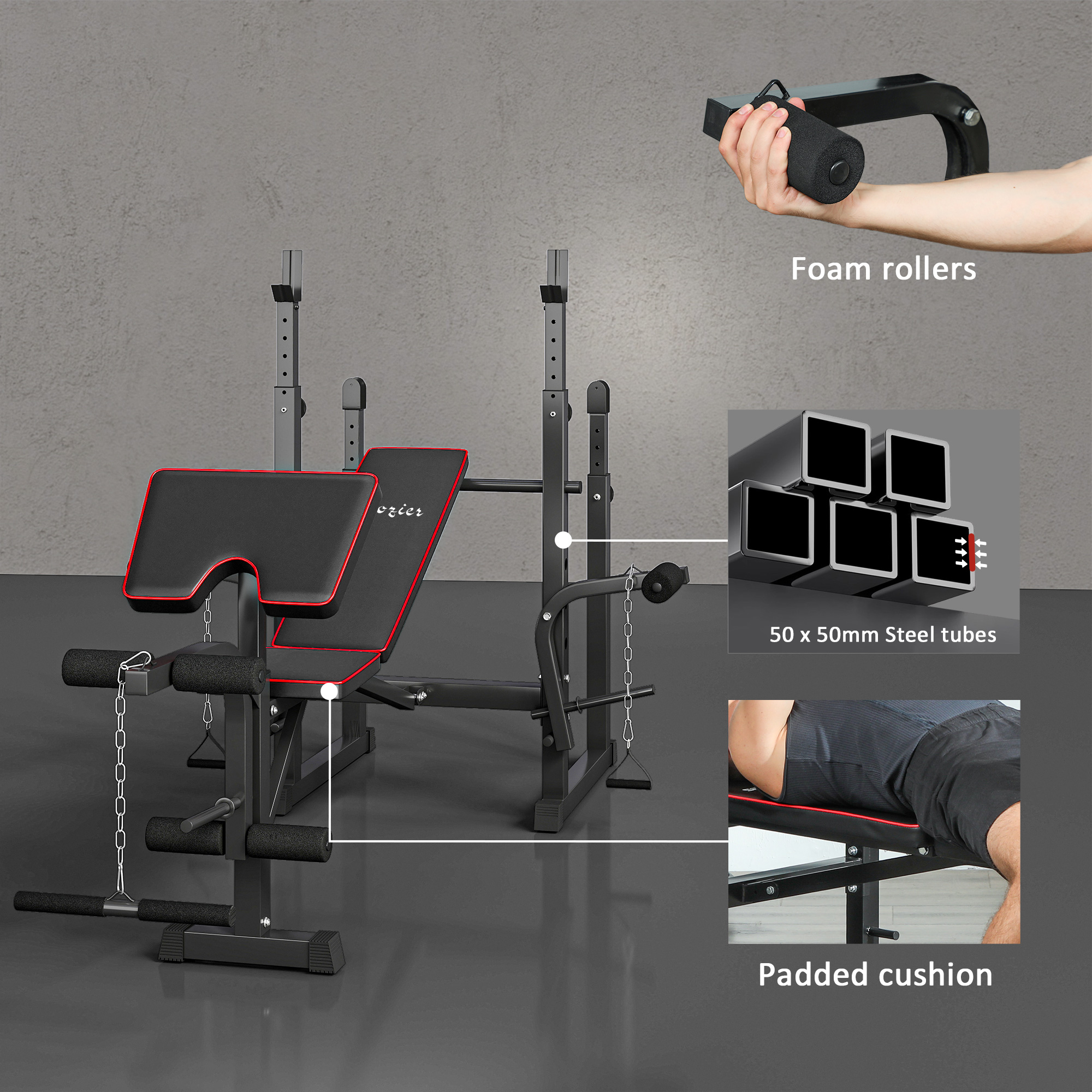 Soozier Folding Weight Bench with Barbell Rack, Preacher Curl Bench ...